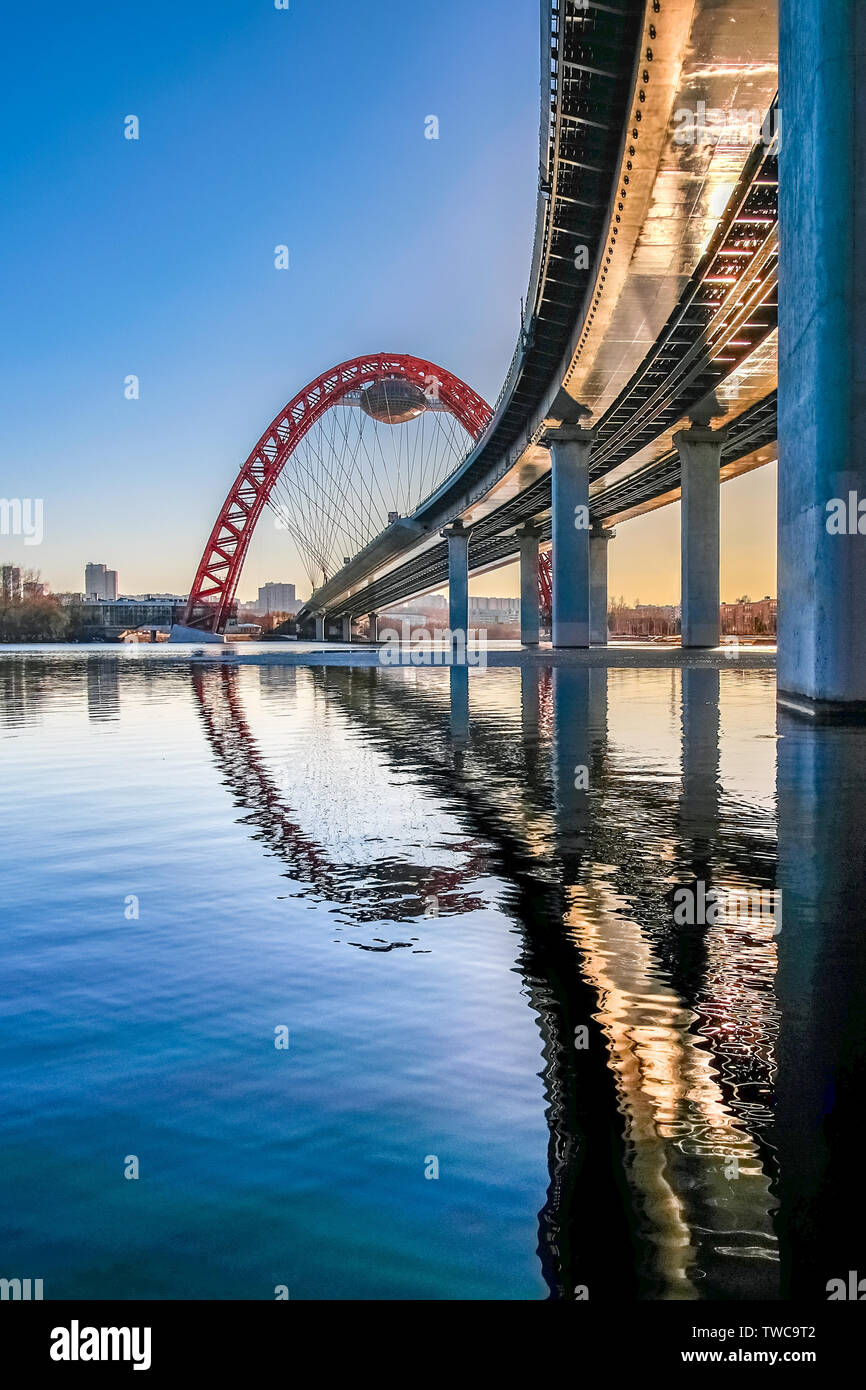 The Stroginsky Bridge in Moscow is an automobile-tram bridge across the ...