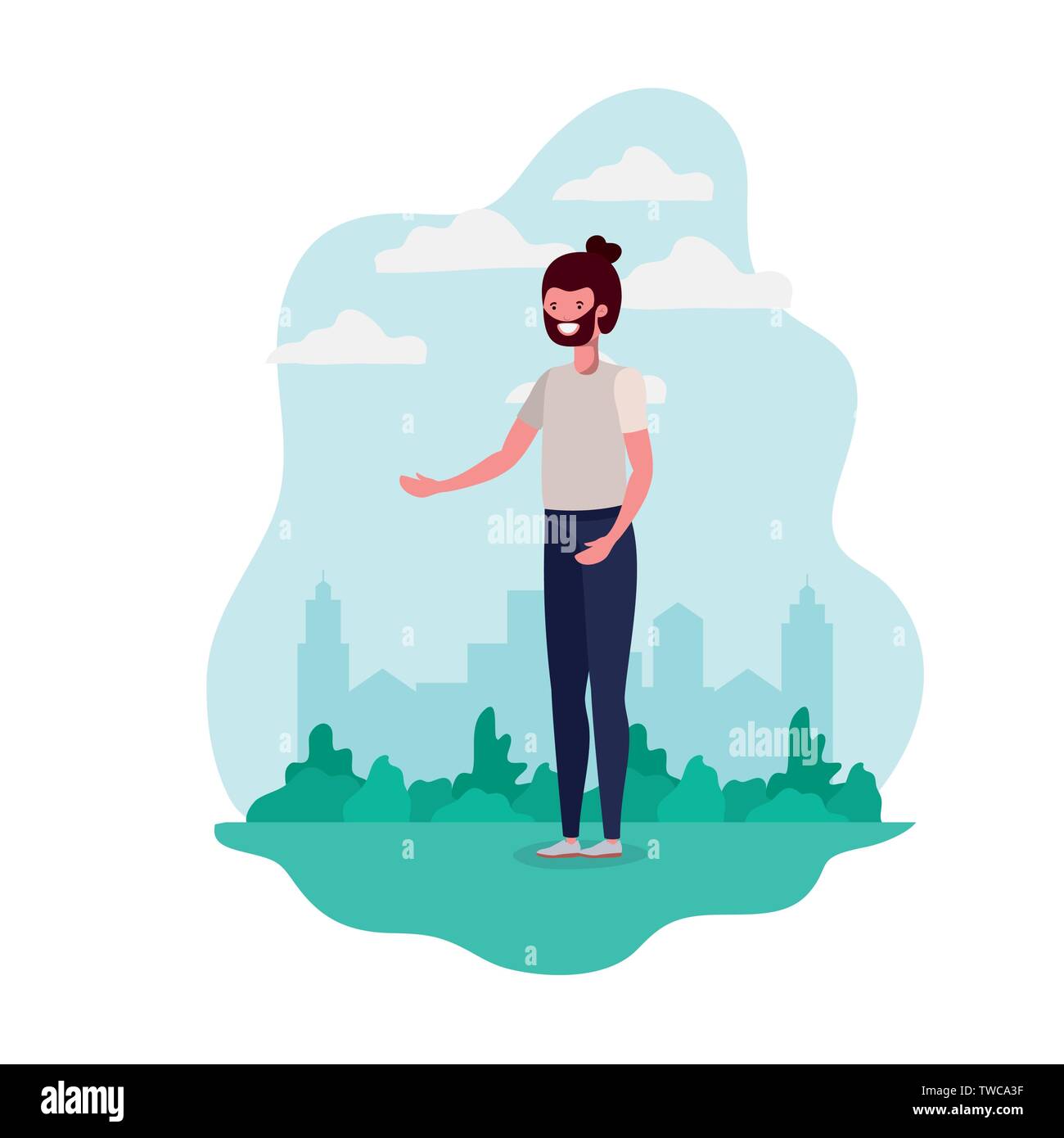 young man in landscape with trees and plants Stock Vector Image & Art ...