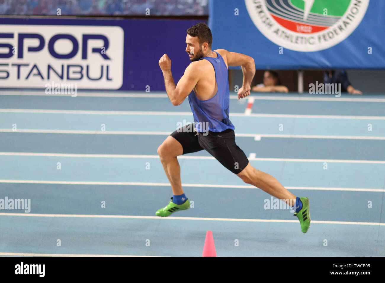ISTANBUL, TURKEY - FEBRUARY 02, 2019: Undefined athlete running during ...