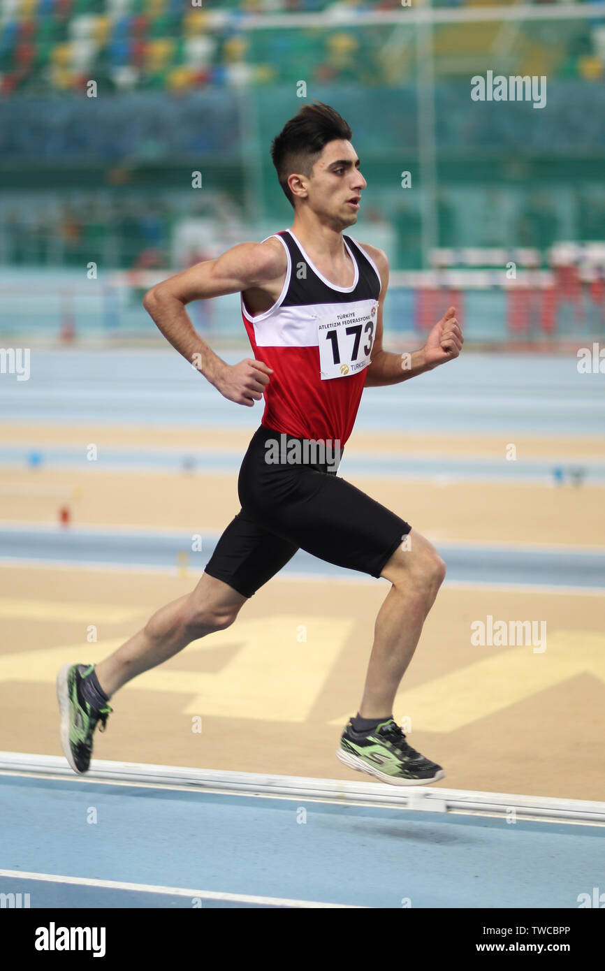 ISTANBUL, TURKEY - FEBRUARY 02, 2019: Undefined athlete running during ...
