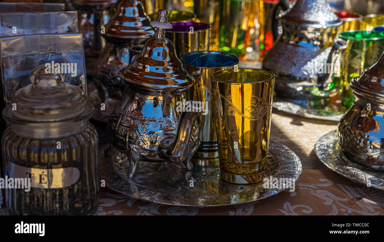 Moroccan tea set at a medieval fair in Spain Stock Photo - Alamy