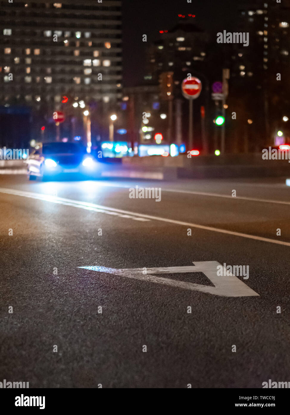 Road markings in the light of car headlights Stock Photo - Alamy