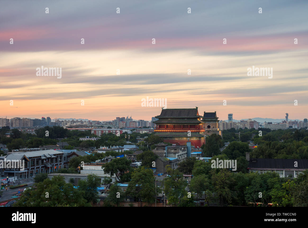 Beijing clock drum tower sunset Stock Photo - Alamy