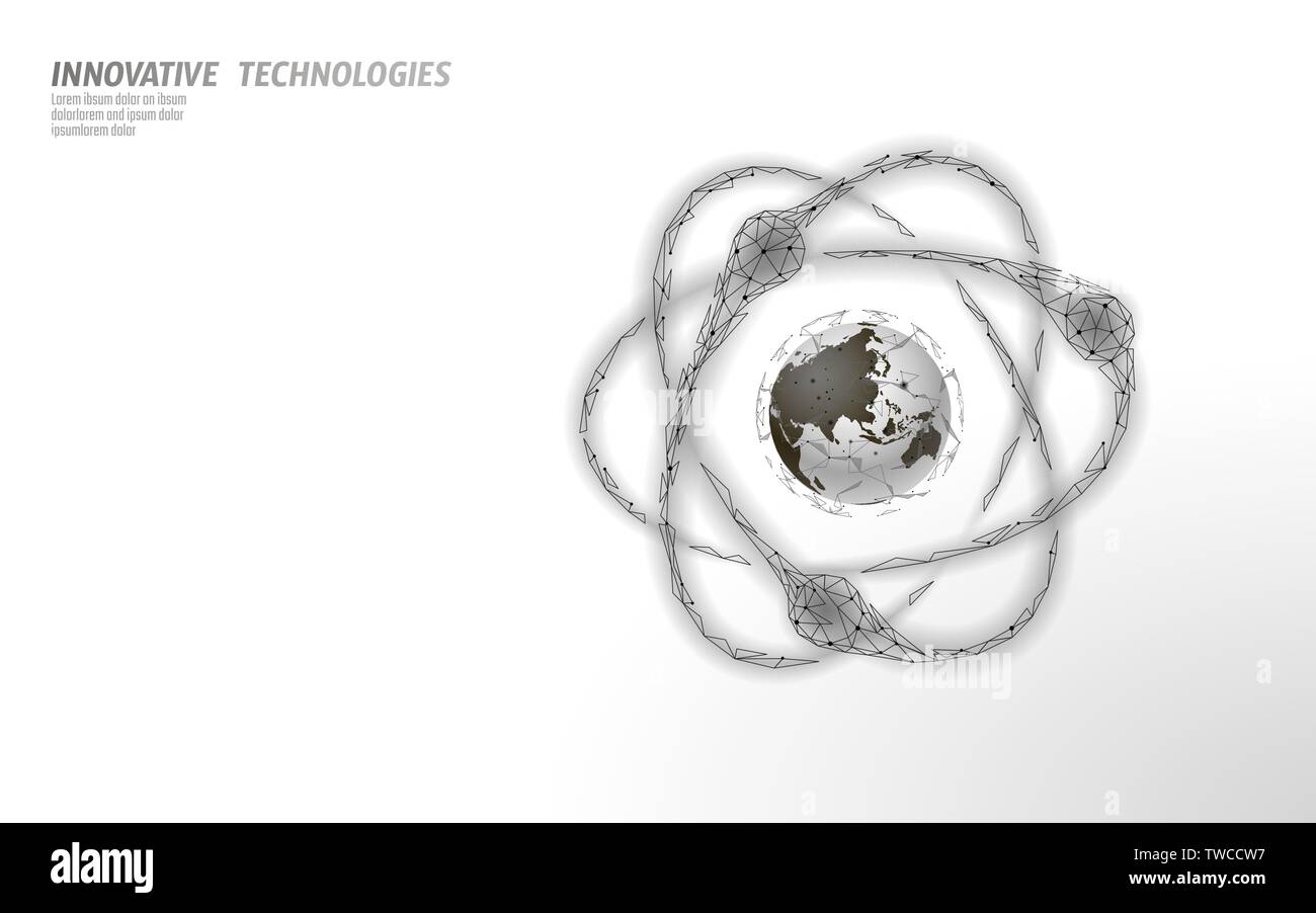 Atom particle sigh on world map. Nuclear military weapons global danger ...