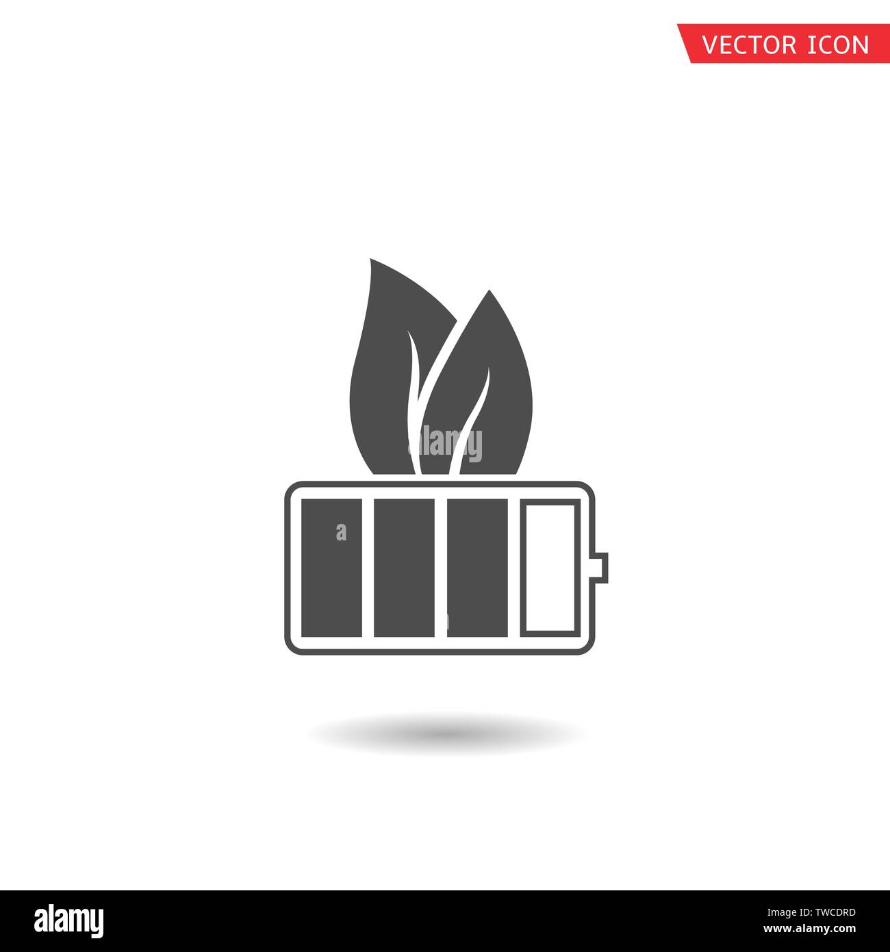 Battery icon with leaves, green energy concept Vector illustration ...