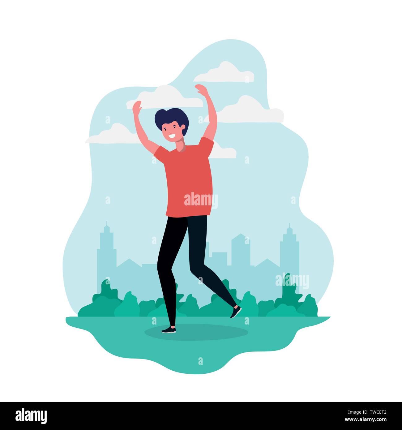 man dancing in landscape with trees and plants Stock Vector Image & Art ...