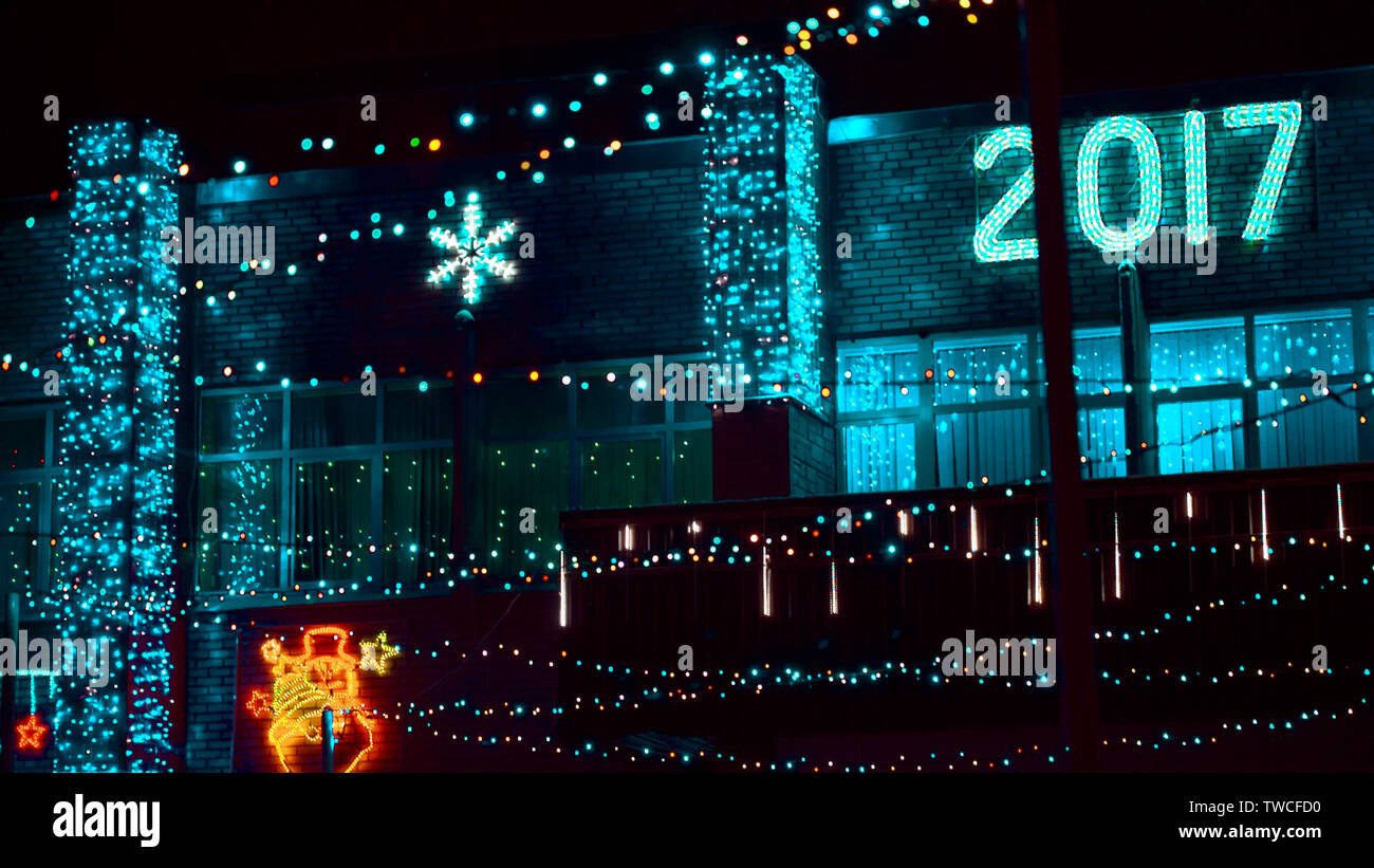 Christmas illumination on a building facade Stock Photo - Alamy