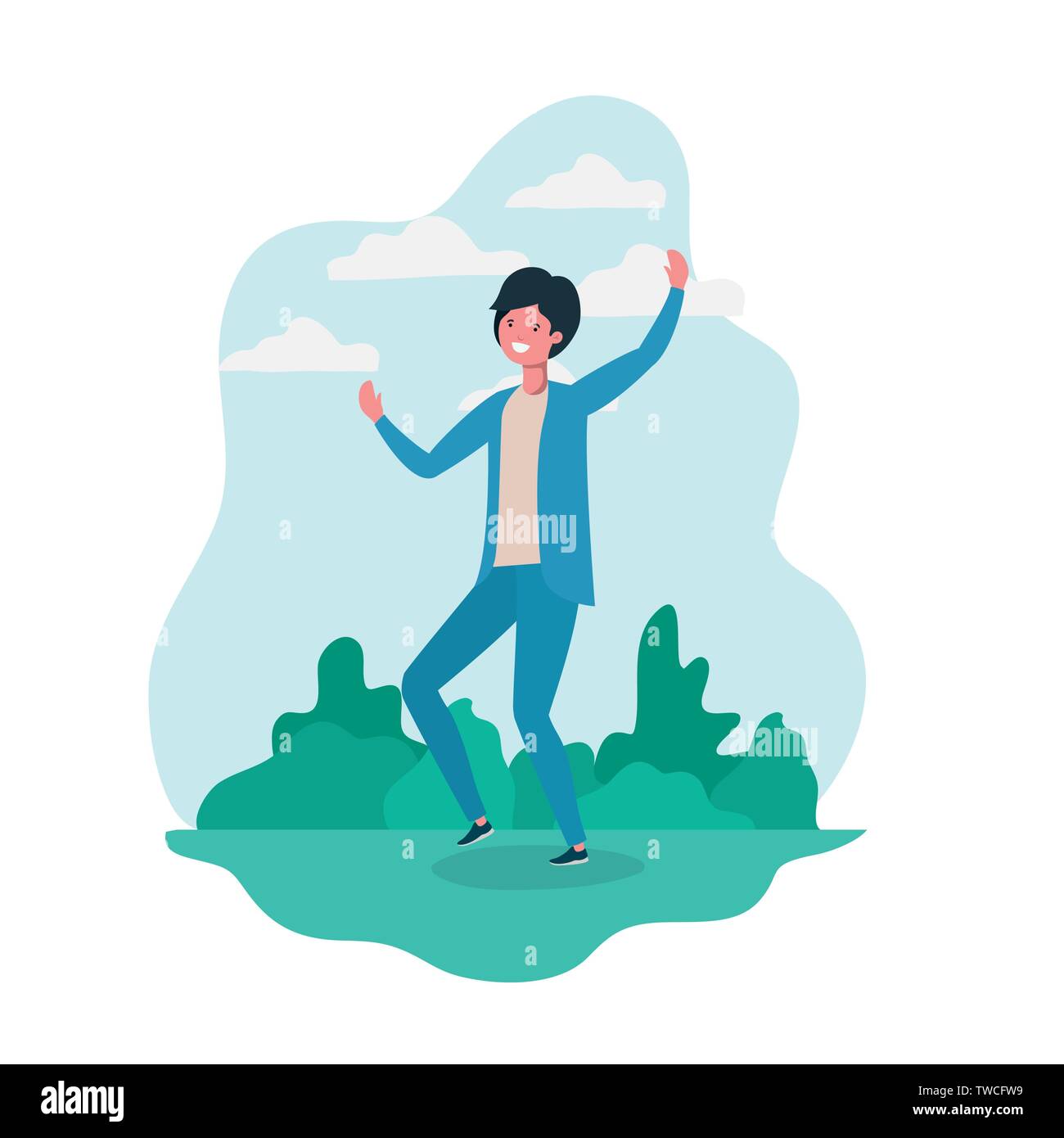 man dancing in landscape with trees and plants Stock Vector Image & Art ...