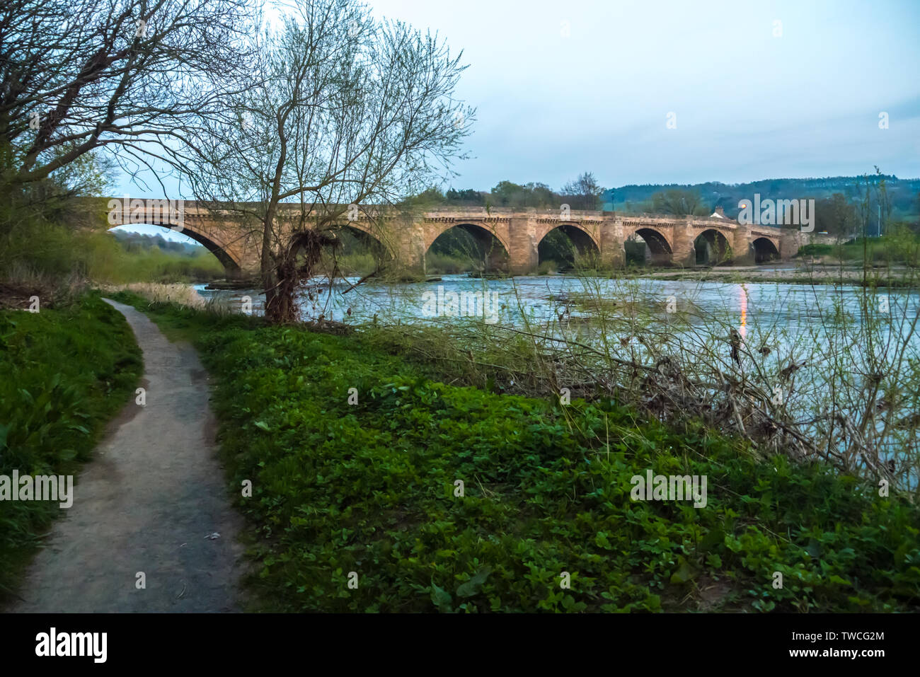 Corbridge Bridge Viewed from a Riverside Pathway Stock Photo - Alamy