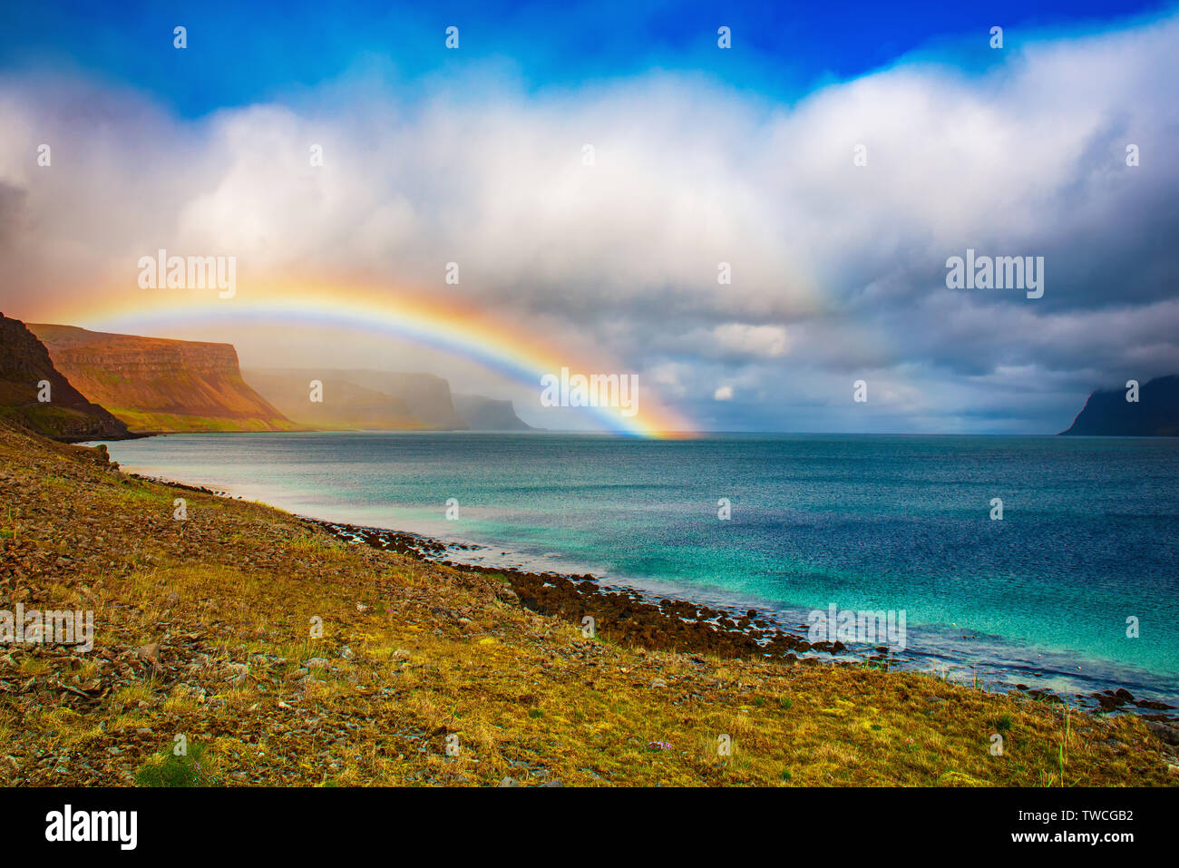 Rainbow in Iceland Stock Photo - Alamy