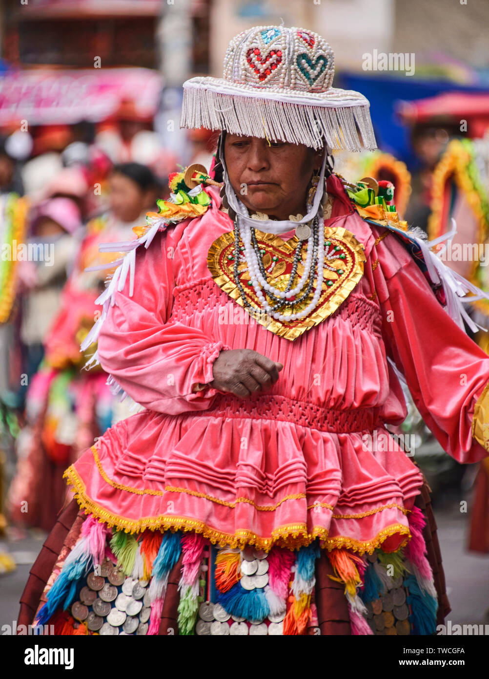 Costumed dancer at the colorful Gran Poder Festival, La Paz, Bolivia ...