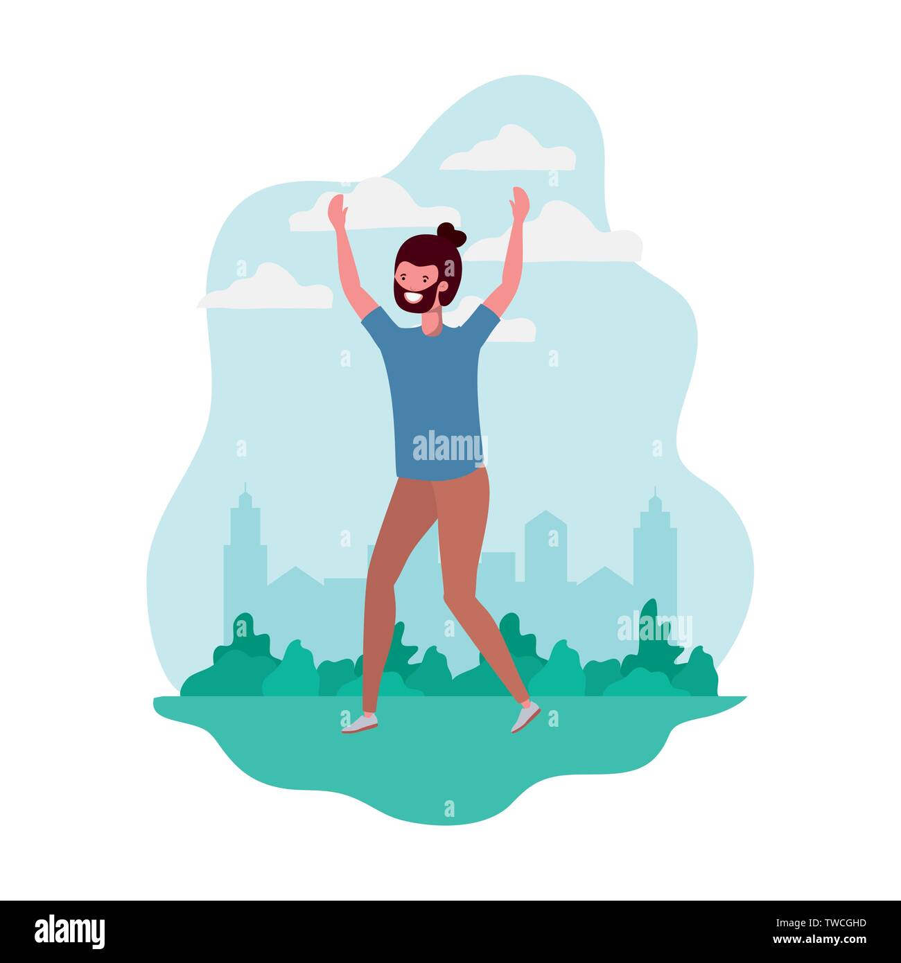 man dancing with landscape with trees and plants Stock Vector Image ...