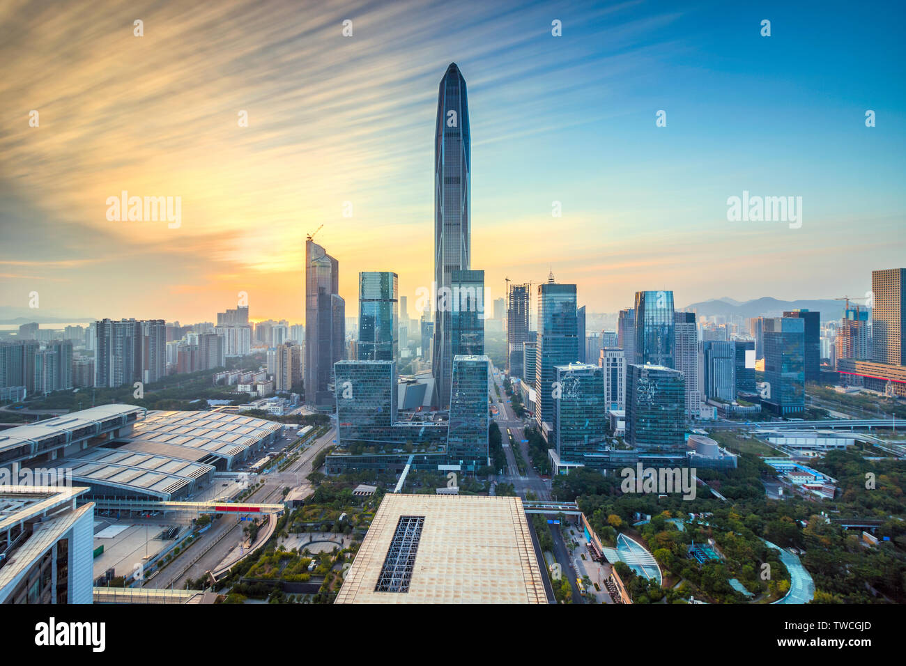 Modern architecture in Shenzhen and skyline at dusk Stock Photo - Alamy