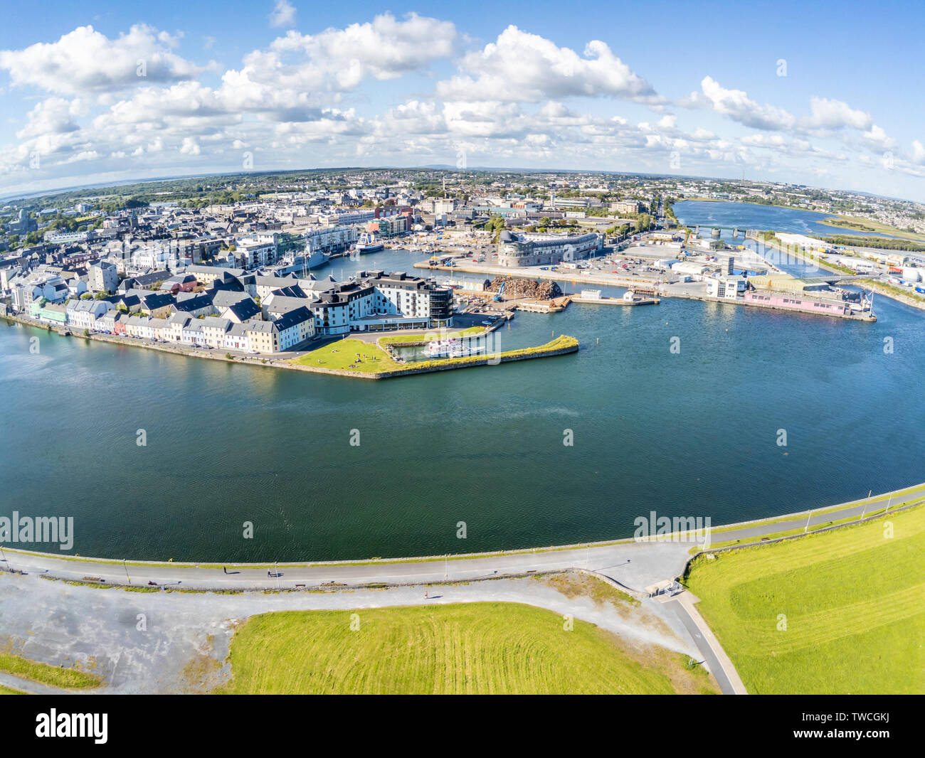 Aerial view Galway Pier and Corrib river, Galway, Ireland Stock Photo ...