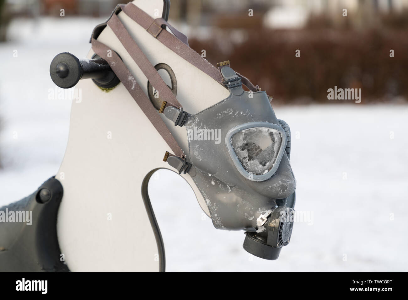 old rubber gas mask on the street in winter Stock Photo - Alamy