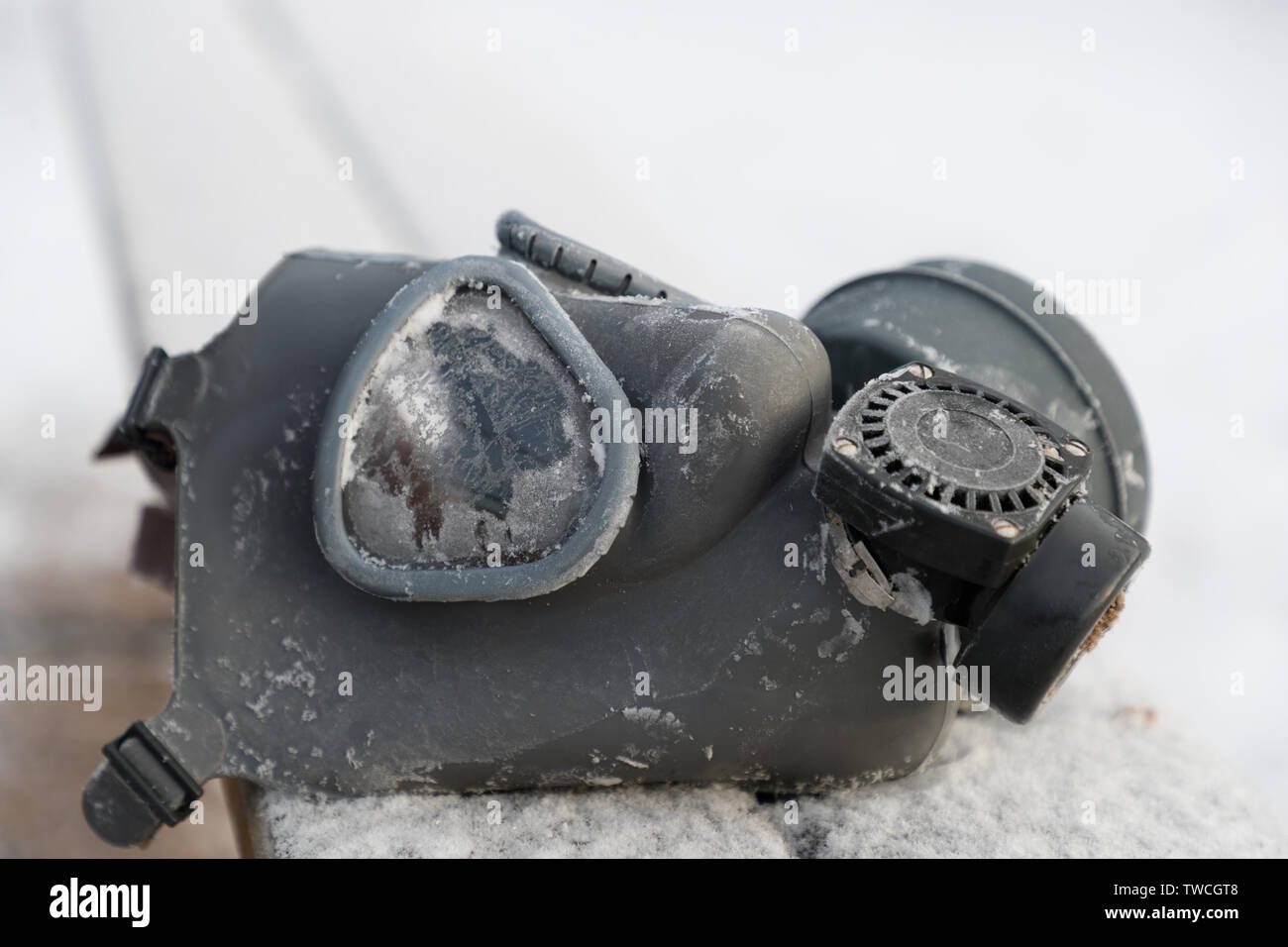 old rubber gas mask on the street in winter Stock Photo - Alamy
