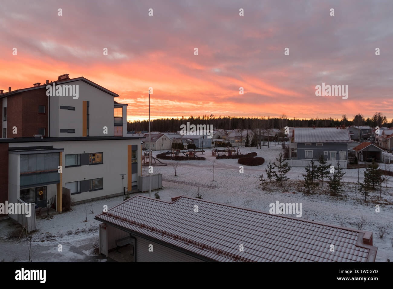 Beautiful winter sunset Finland Kerava Stock Photo - Alamy