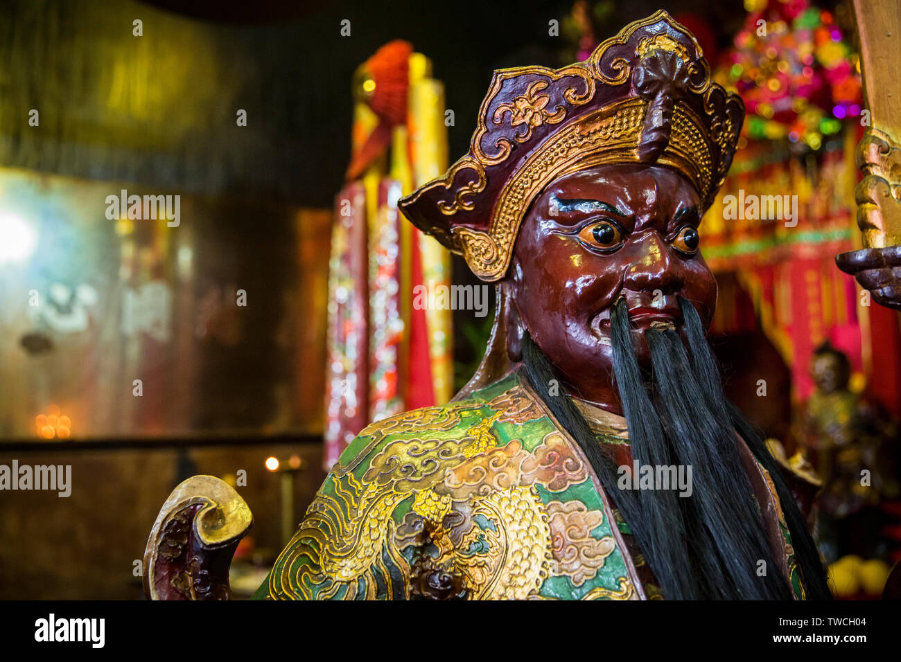 Statue at Kwan Tai temple in Tai O. Hong Kong Stock Photo - Alamy