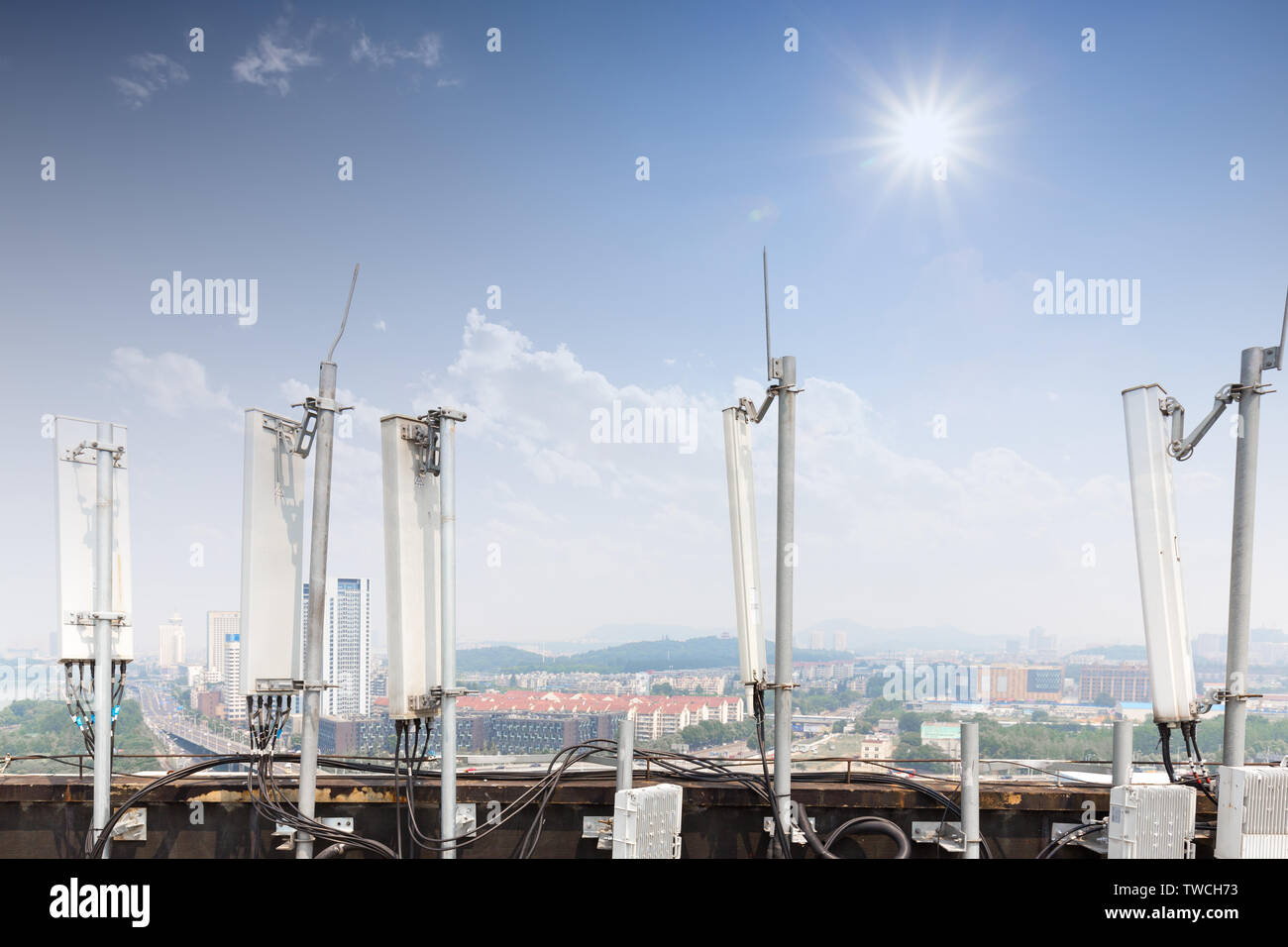 communication equipment on top floor of modern building Stock Photo - Alamy