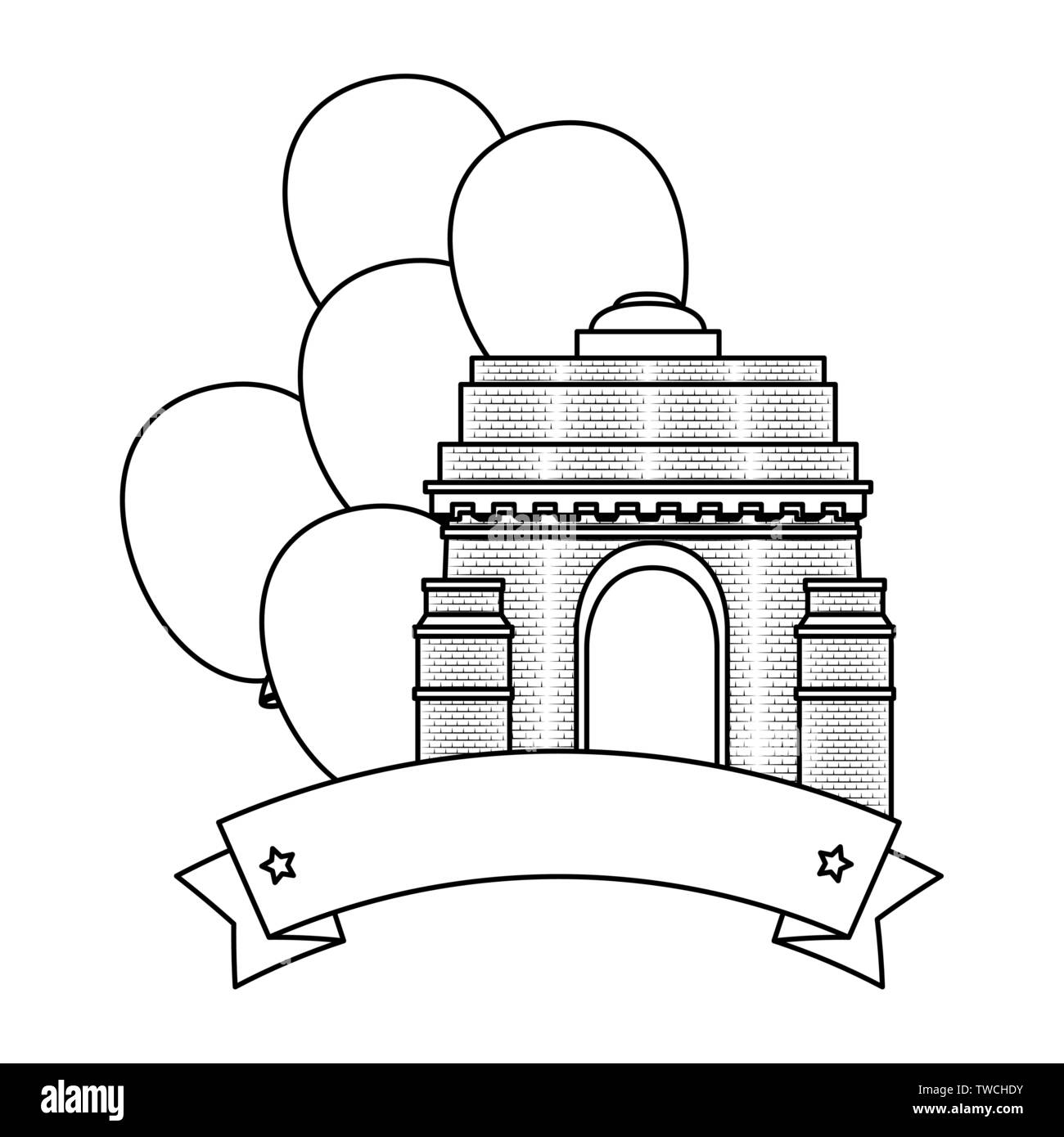 indian gate arch monument with balloons helium Stock Vector Image & Art ...