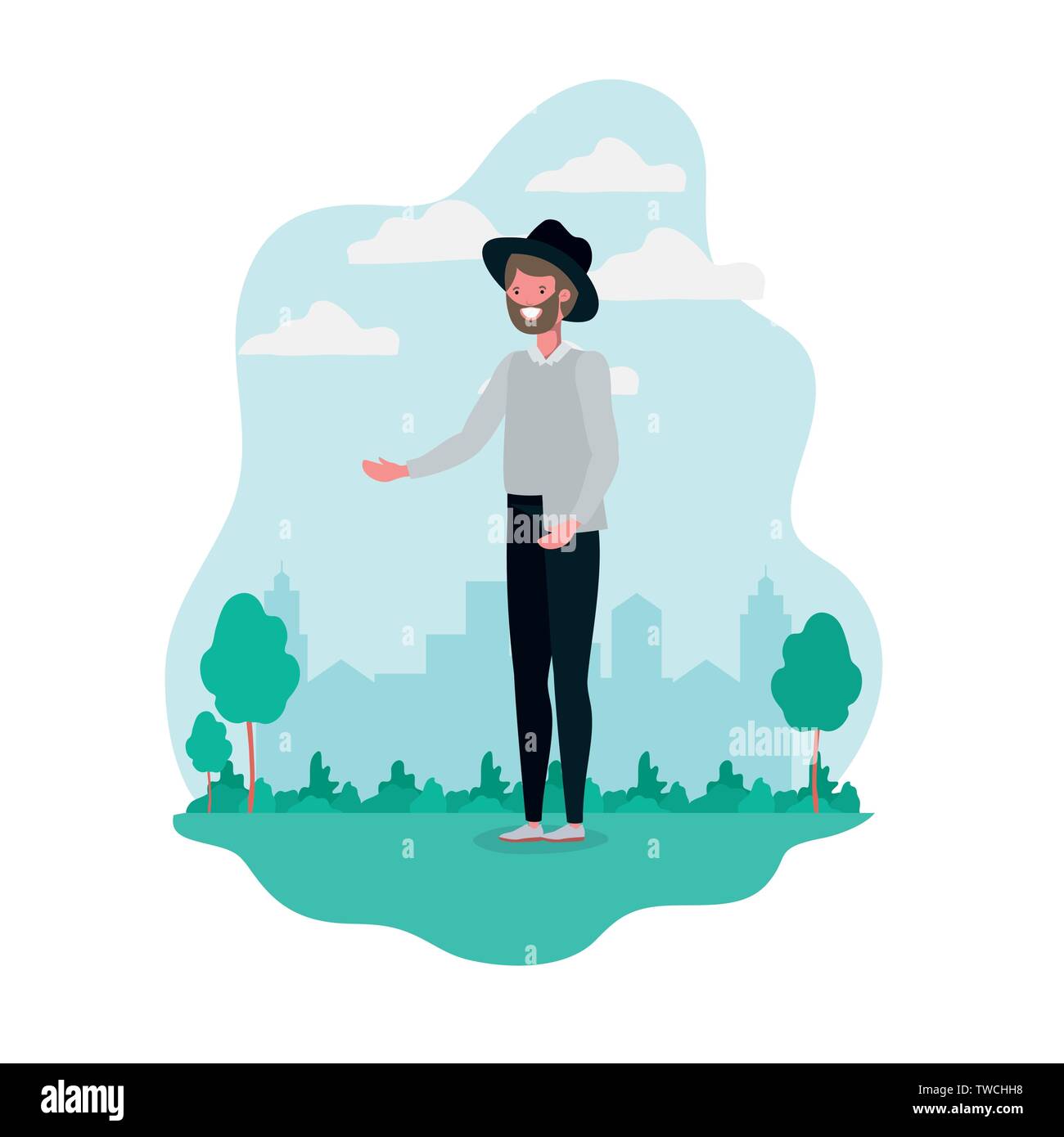 young man in landscape with trees and plants Stock Vector Image & Art ...