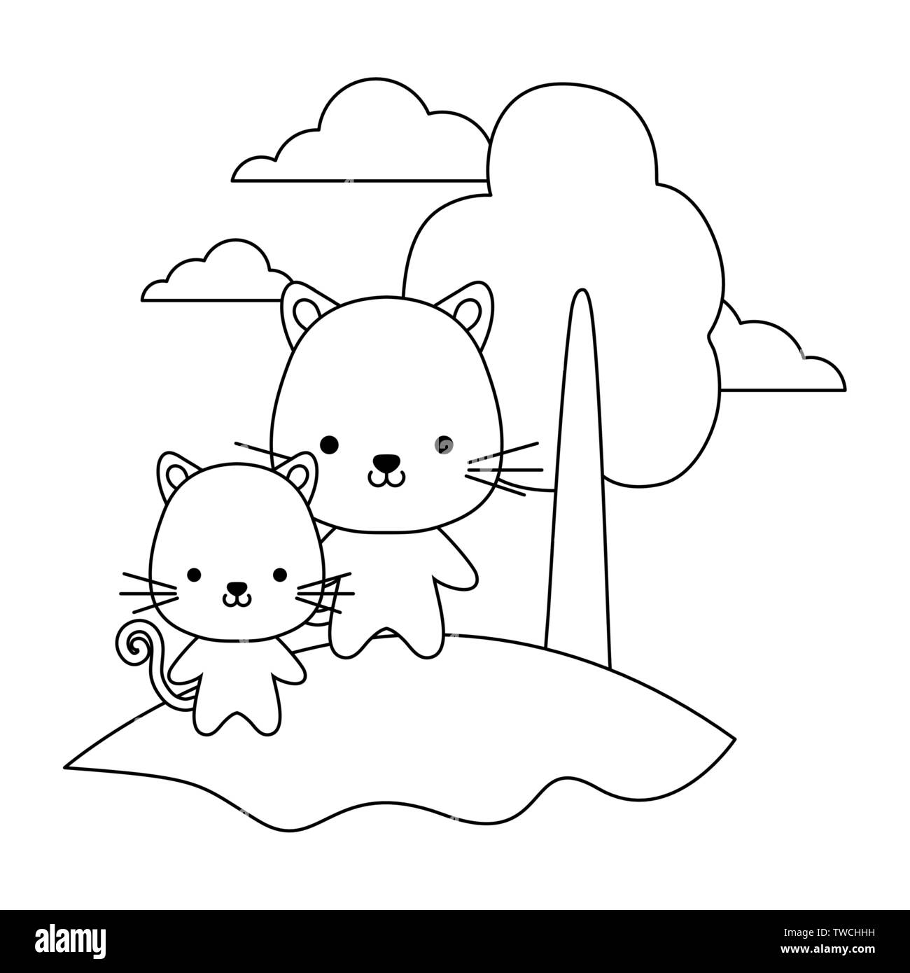 cute cats animals in landscape vector illustration design Stock Vector ...