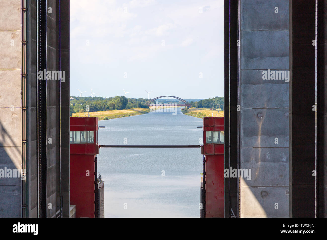 a gigantic ship lift overcomes 38 metres in altitude Stock Photo - Alamy