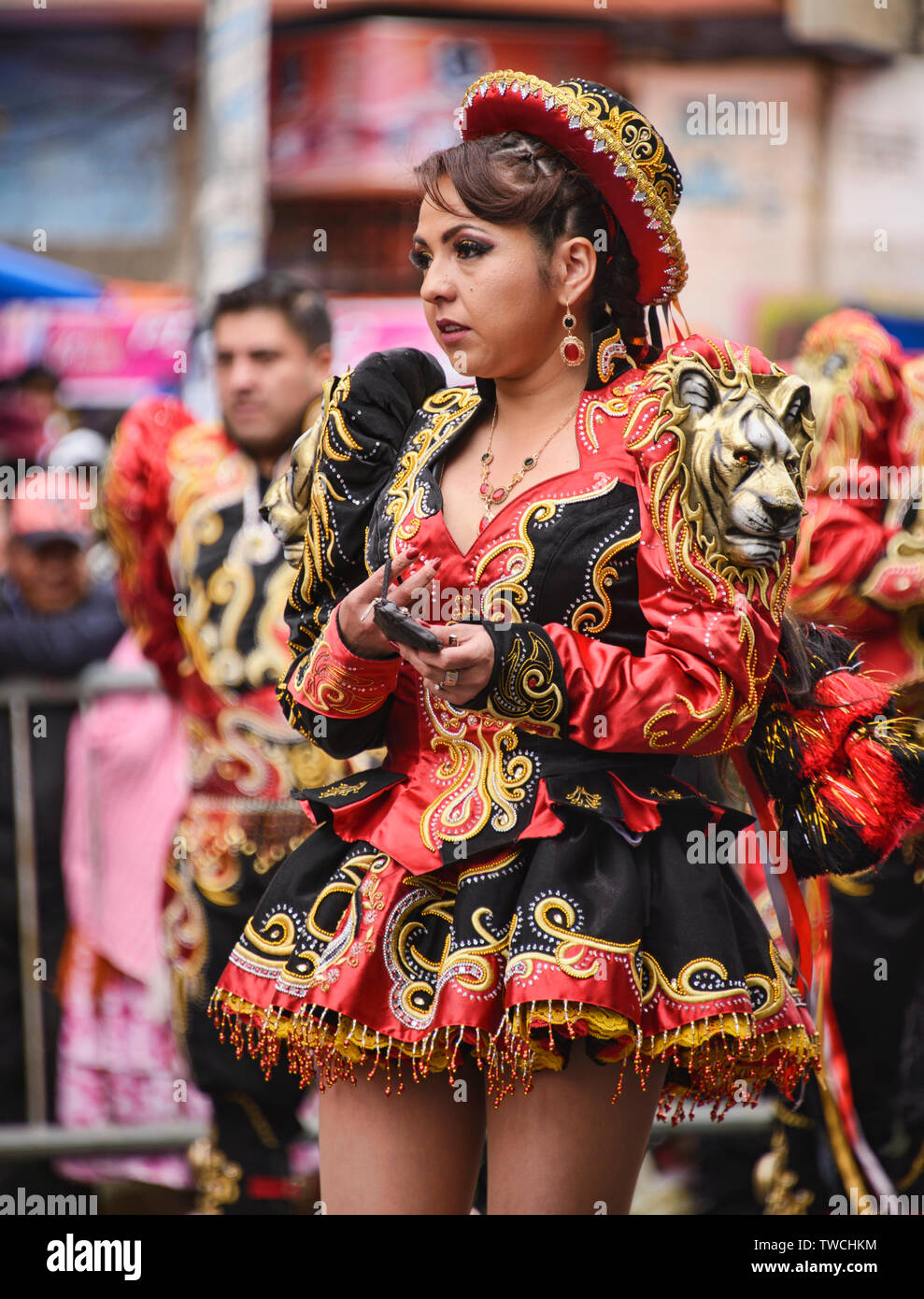 Costumed dancer at the colorful Gran Poder Festival, La Paz, Bolivia ...