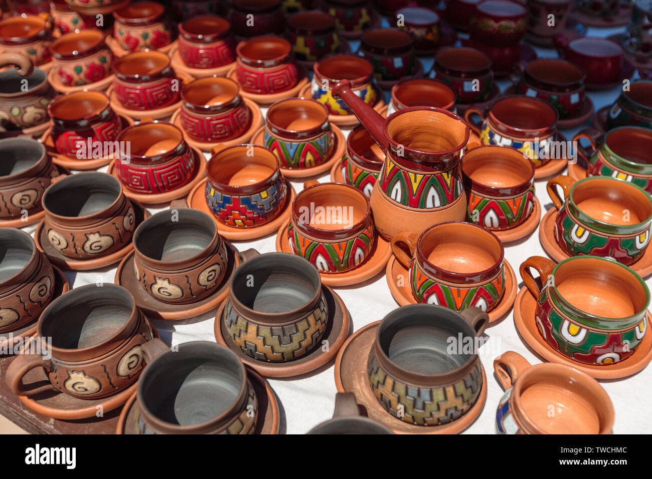original glasses and cups for tea at the bazaar Stock Photo - Alamy
