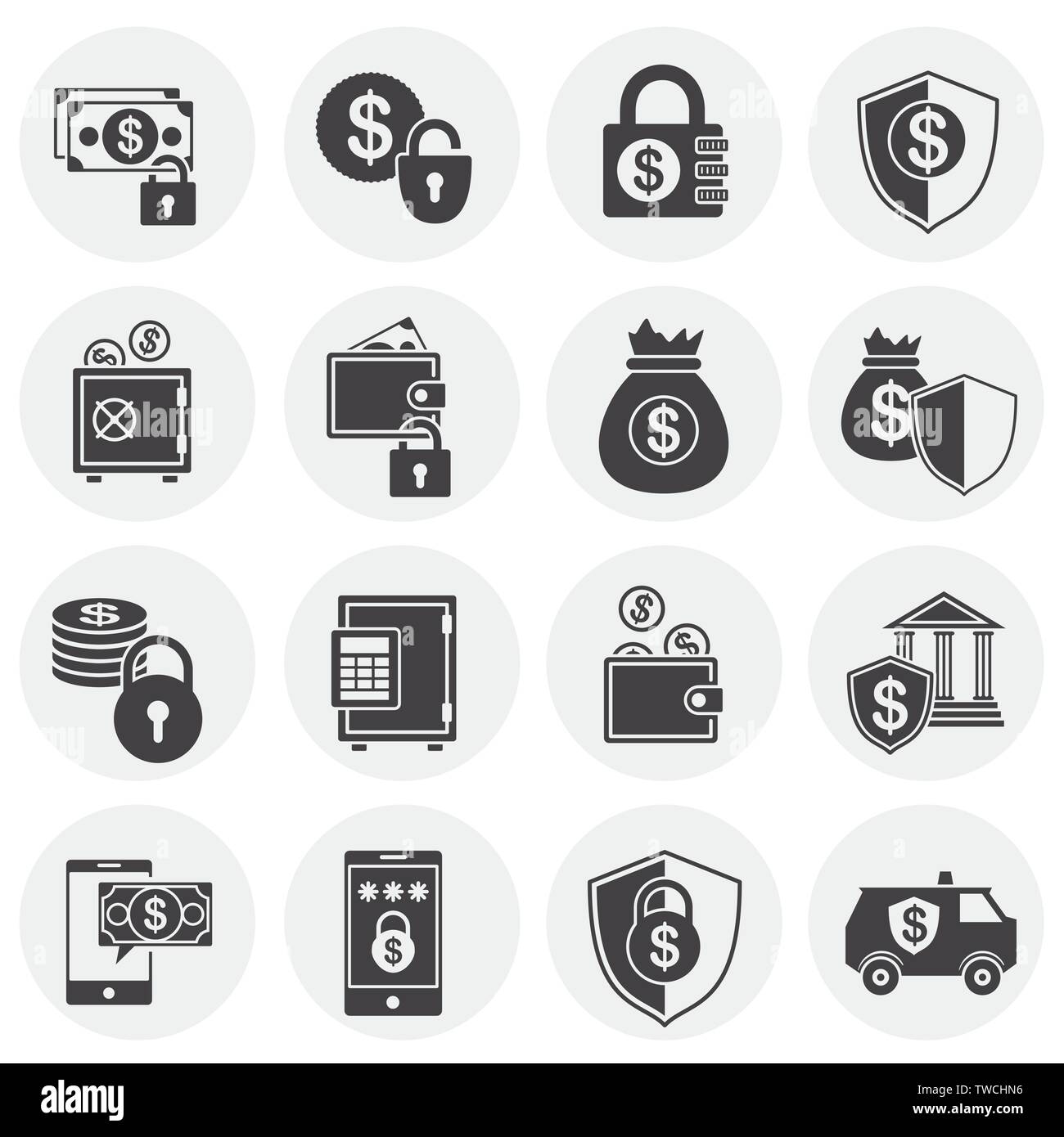 Money security related icons set on background for graphic and web ...