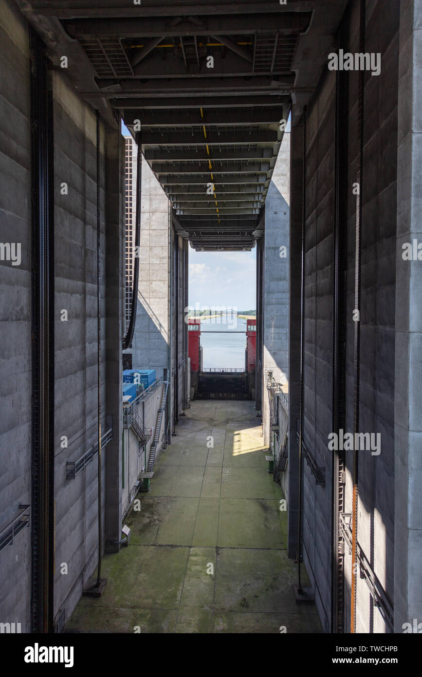 a gigantic ship lift overcomes 38 metres in altitude Stock Photo - Alamy