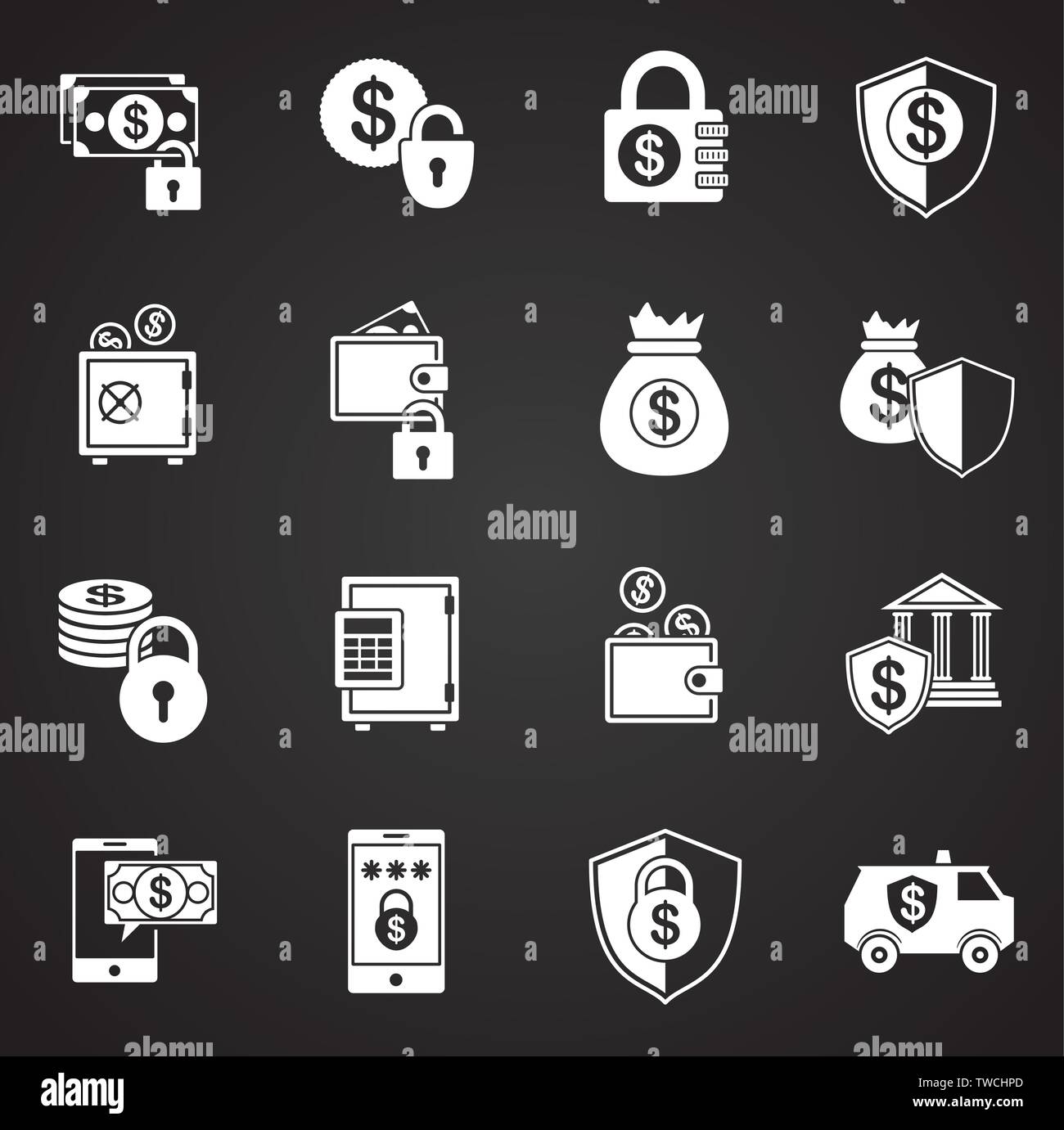 Money security related icons set on background for graphic and web ...