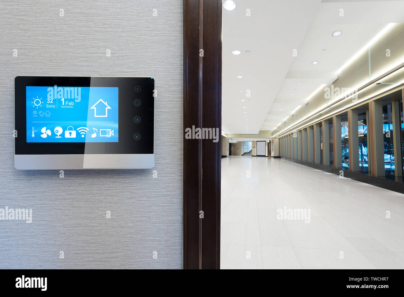 smart screen with smart home with modern corridor Stock Photo - Alamy