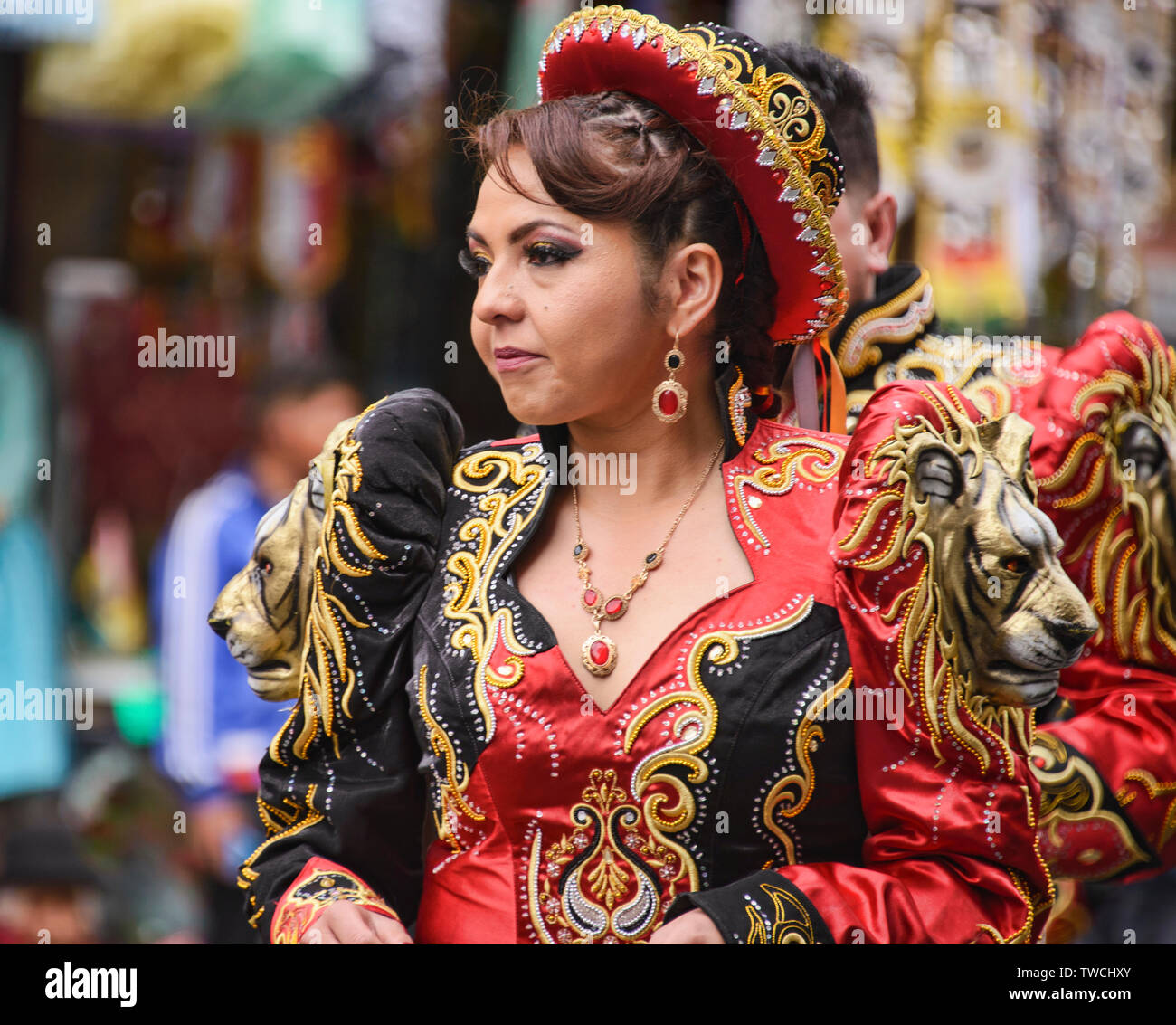 Costumed dancer at the colorful Gran Poder Festival, La Paz, Bolivia ...