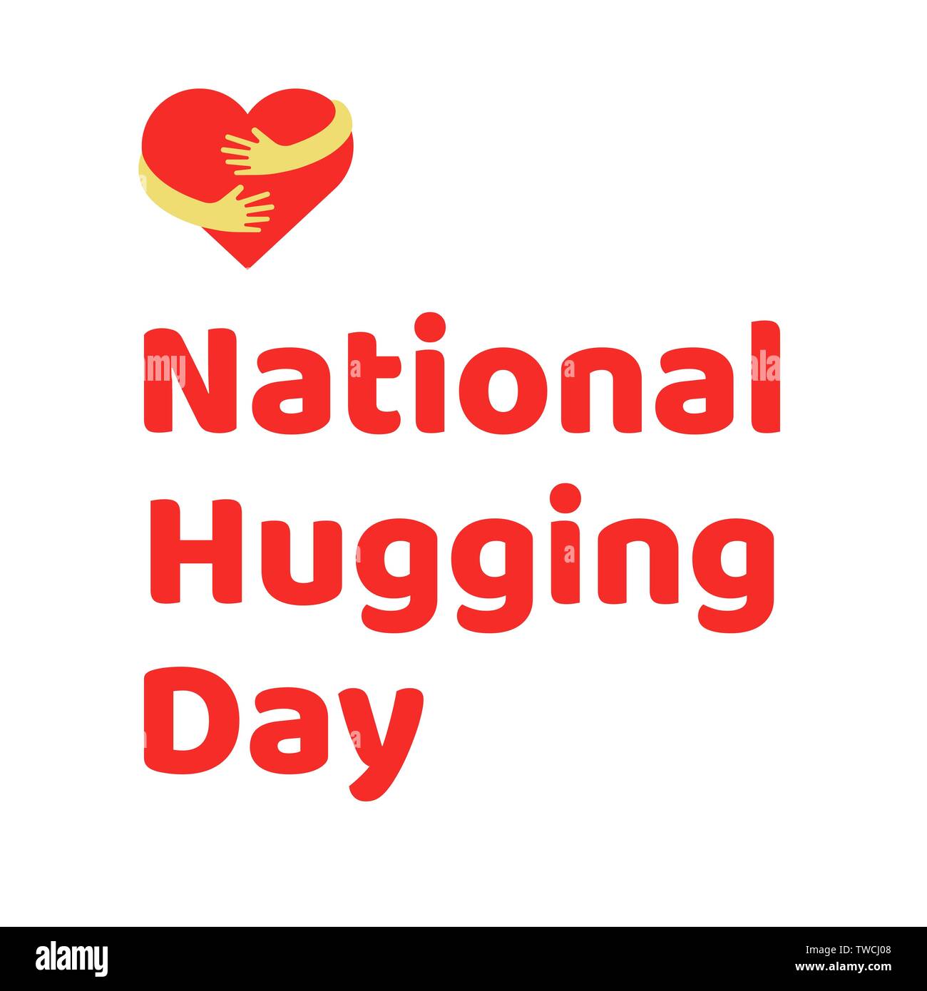 National hugging day text with heart synmbol embracing flat style ...