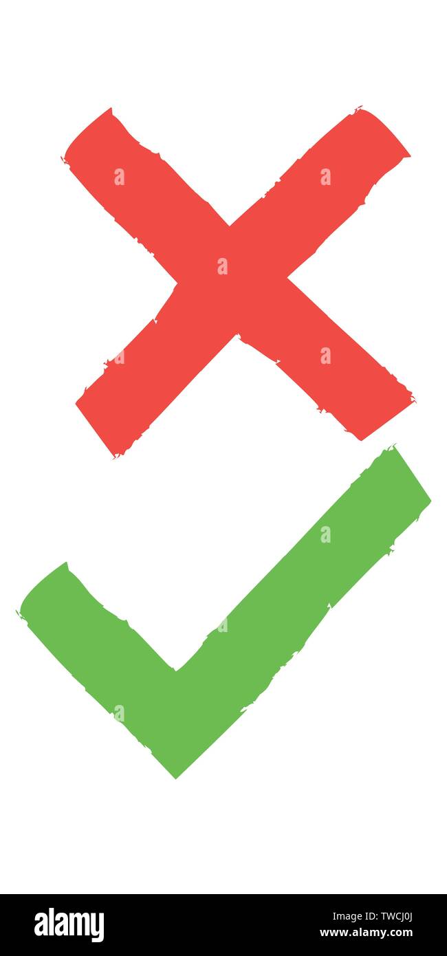 Check box list icons set, green and red isolated on white background ...