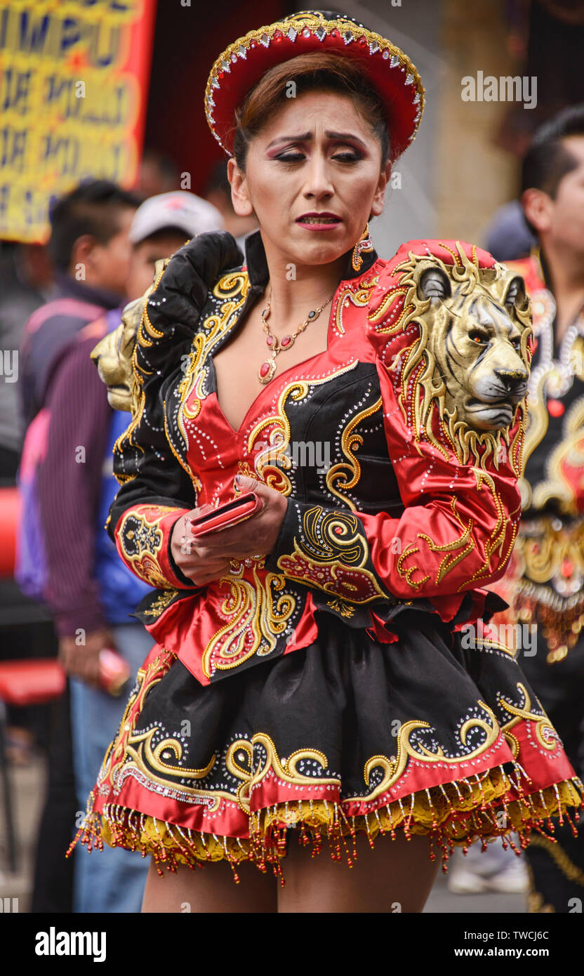 Costumed dancer at the colorful Gran Poder Festival, La Paz, Bolivia ...