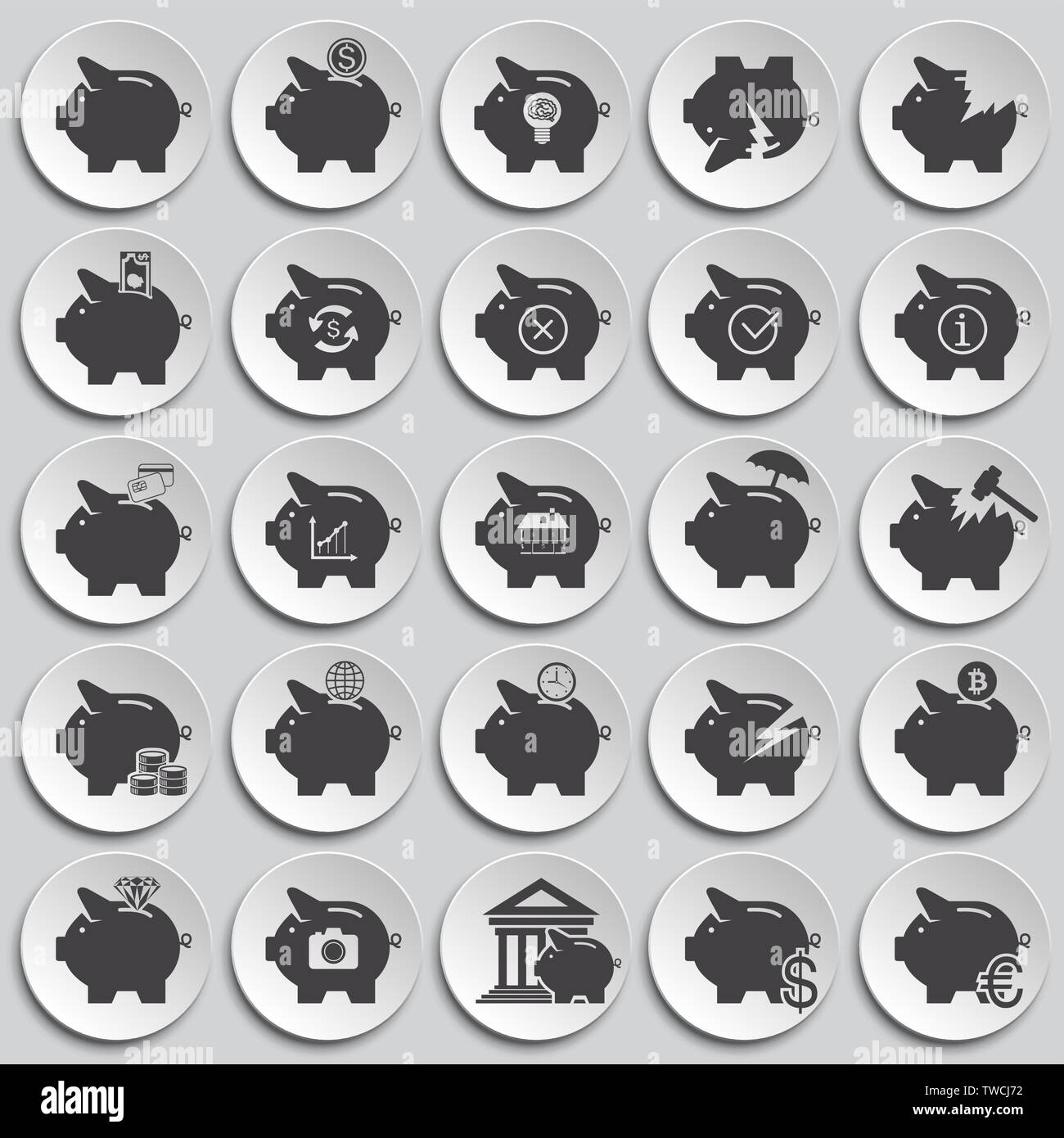 Piggy bank icons set on background for graphic and web design. Simple ...