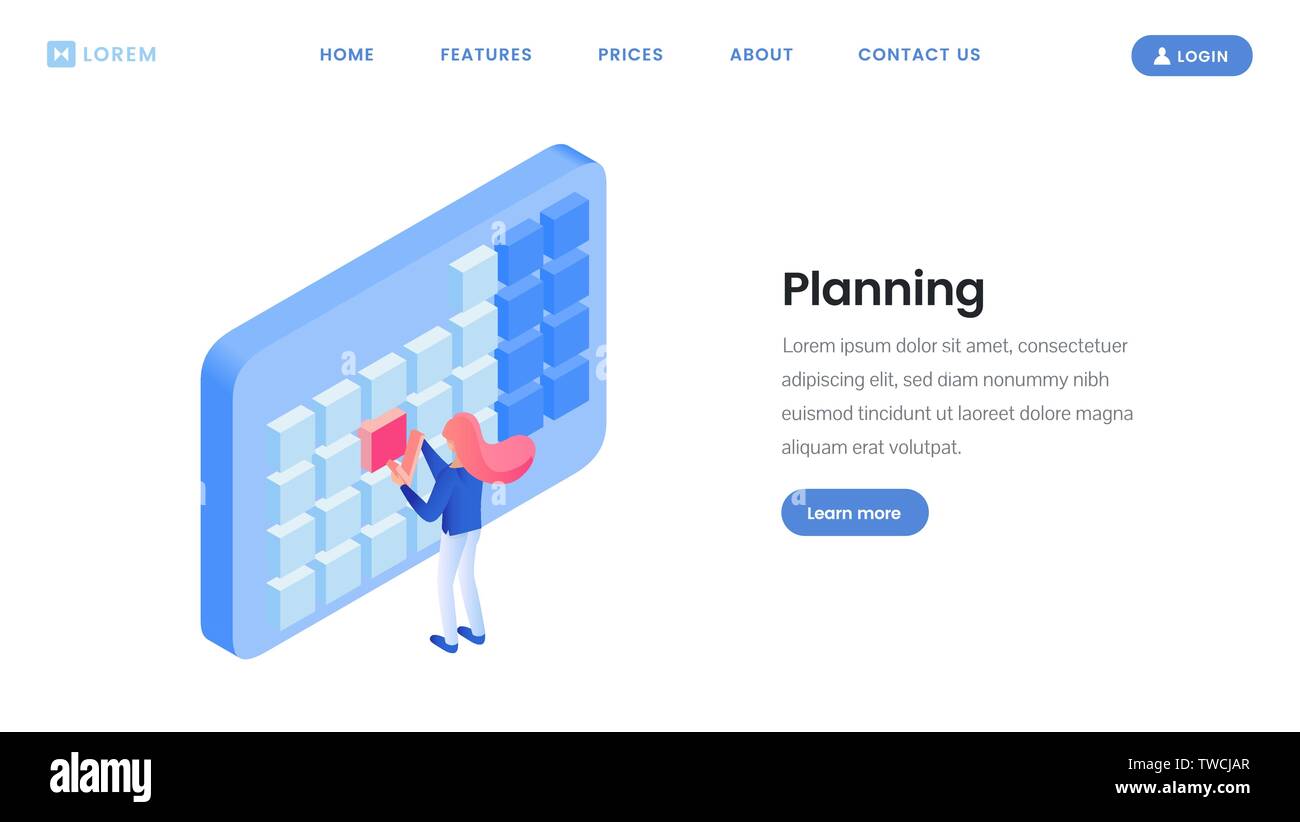 Making timetable landing page isometric template. Digital time ...