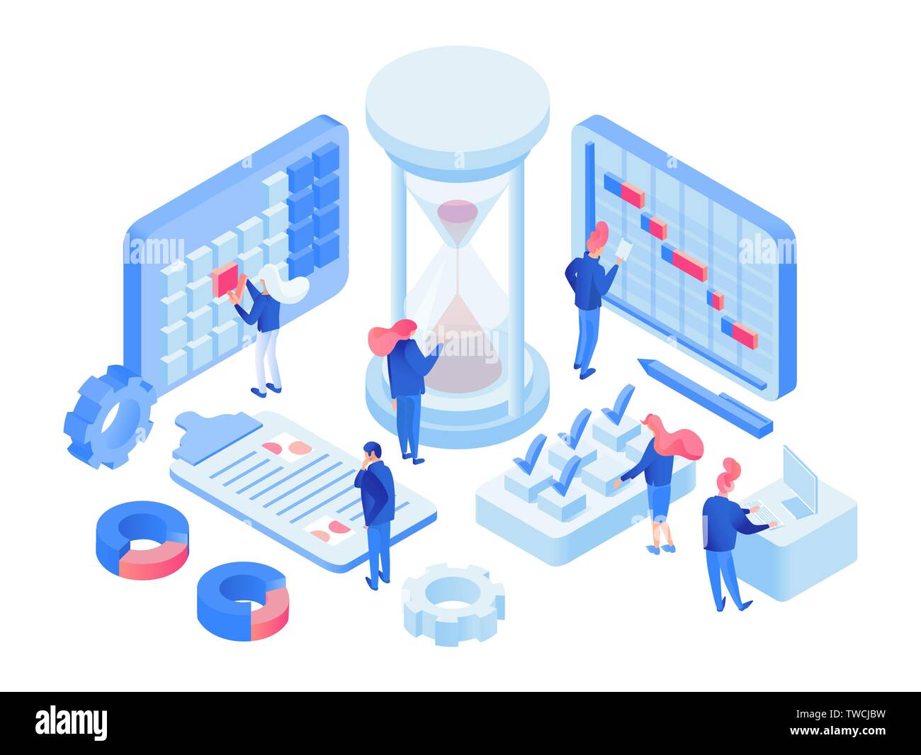 Time management 3d lab isometric illustration. Cartoon planning time ...