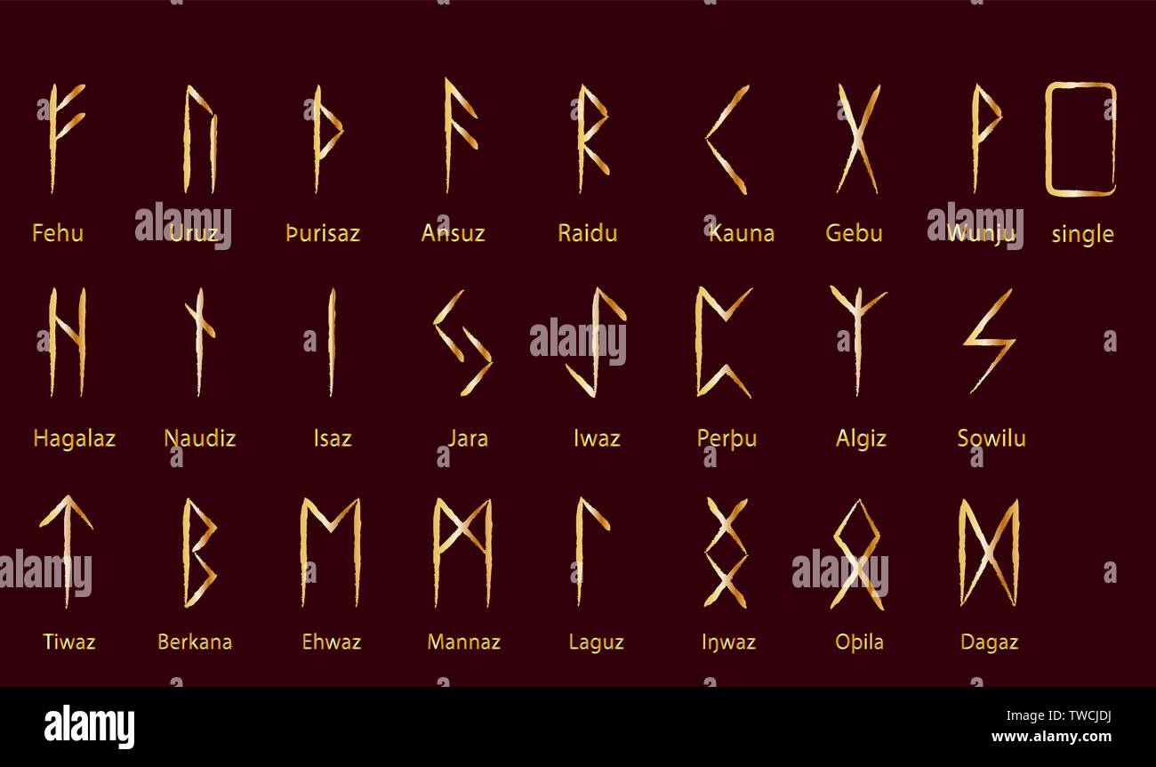 Set of Old Norse Scandinavian runes. Rune alphabet. Occult ancient ...