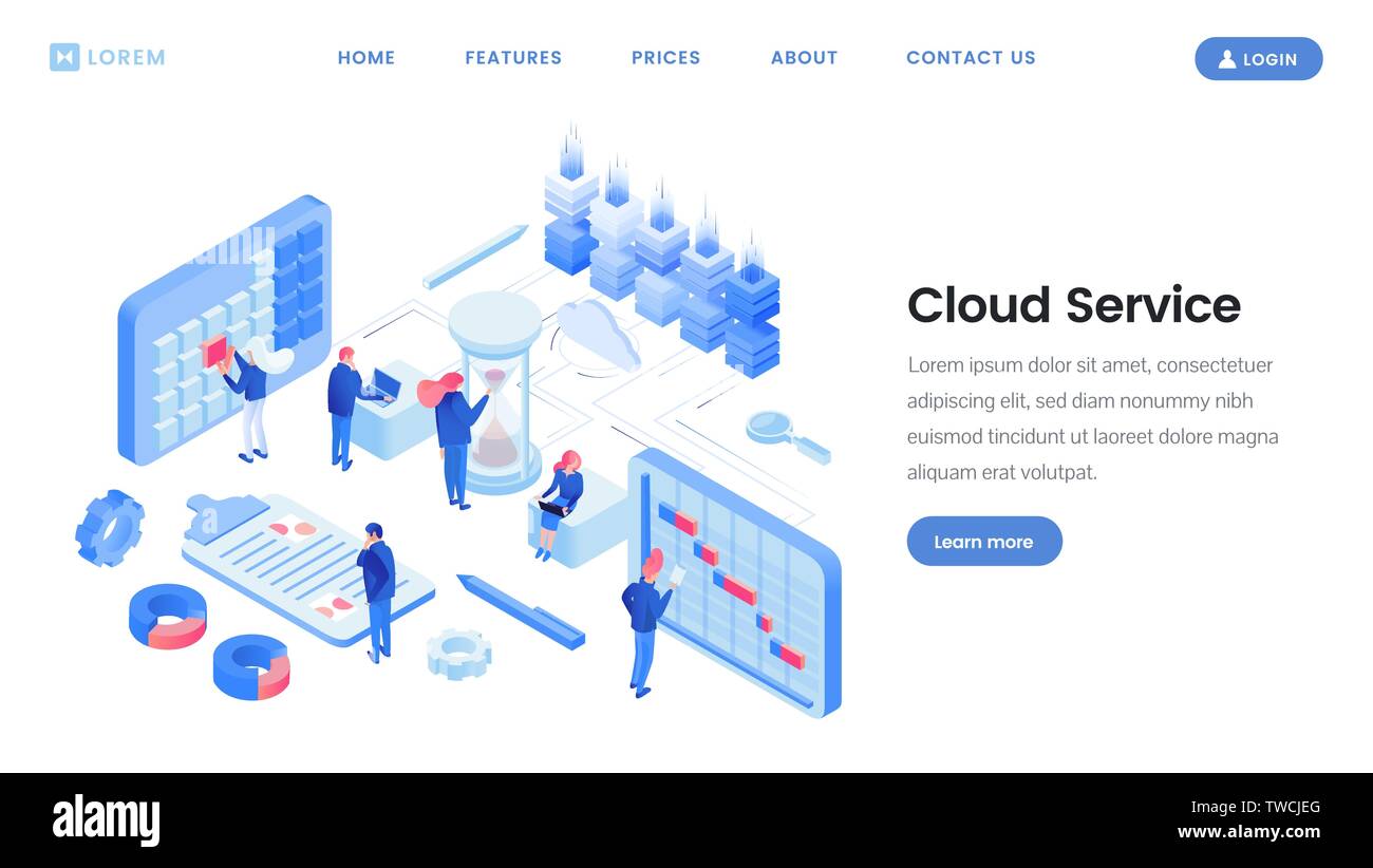 Cloud service app, website isometric template. Futuristic data storage ...