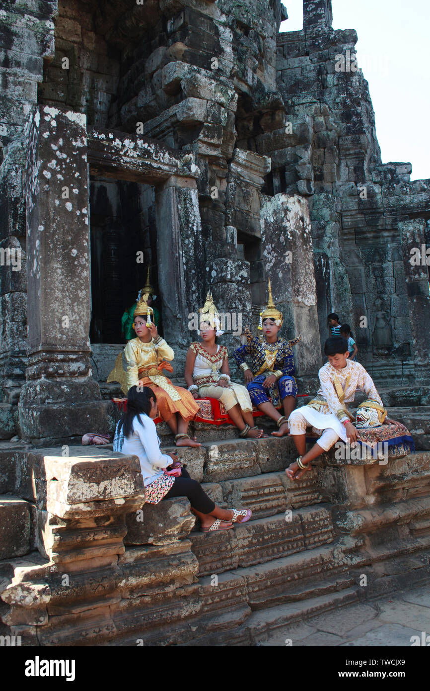 Angkor wat, Cambodia - May 1, 2013: Aspara Dancer at Angkor Wat resting ...