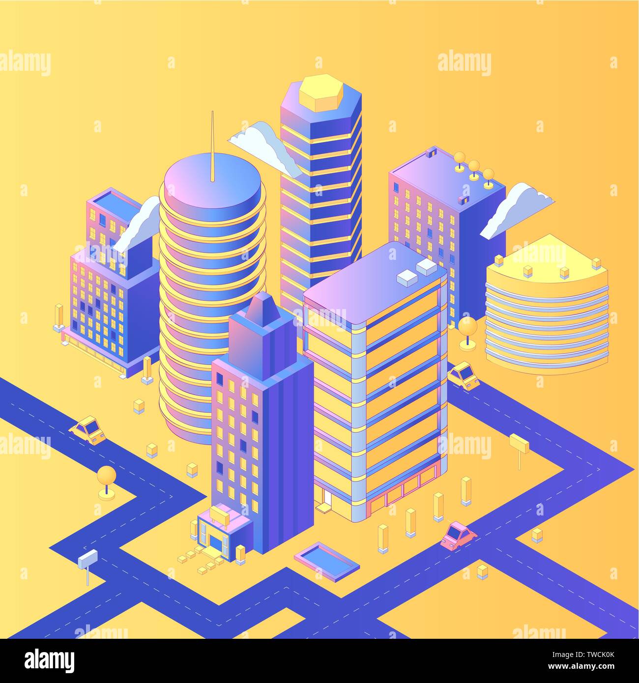 Futuristic city isometric vector illustration. 3d skyscrapers ...