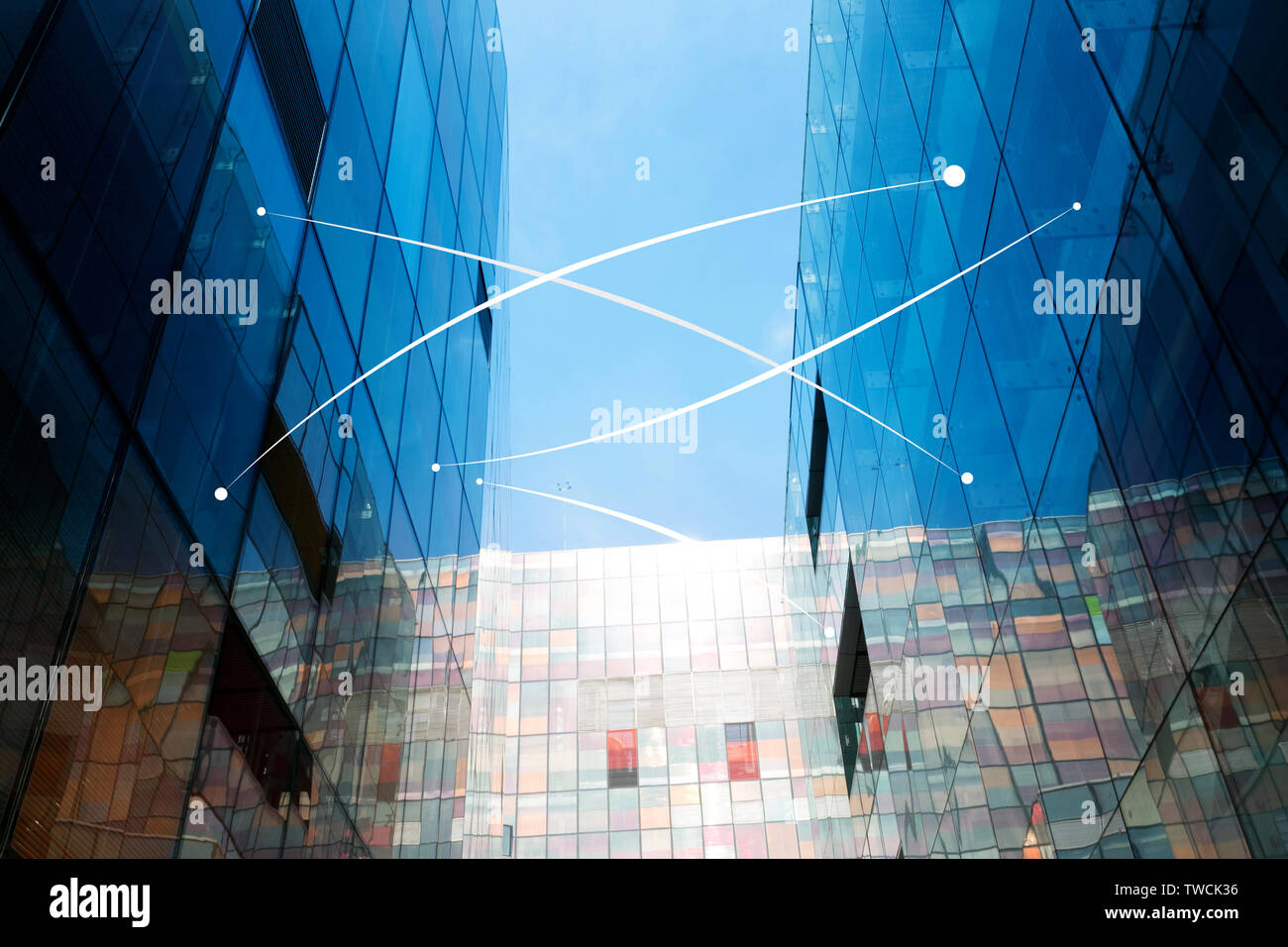 network connection between modern office buildings Stock Photo - Alamy