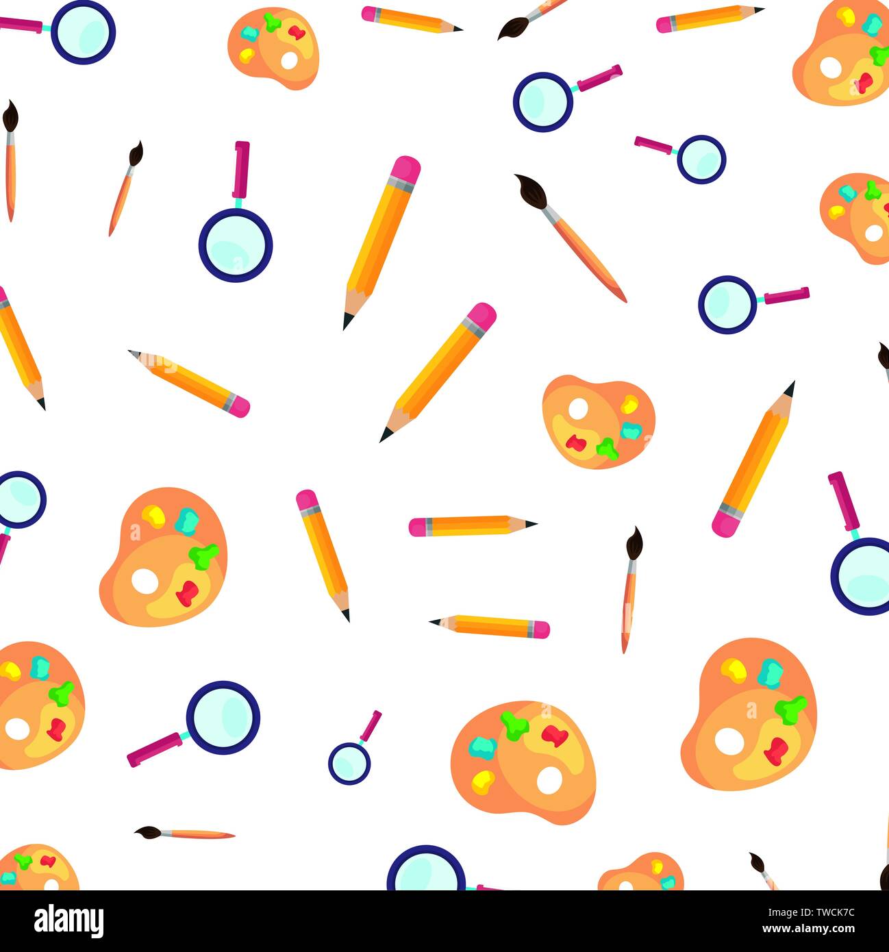 paint colors pallette with brush and magnifying glass pattern Stock ...