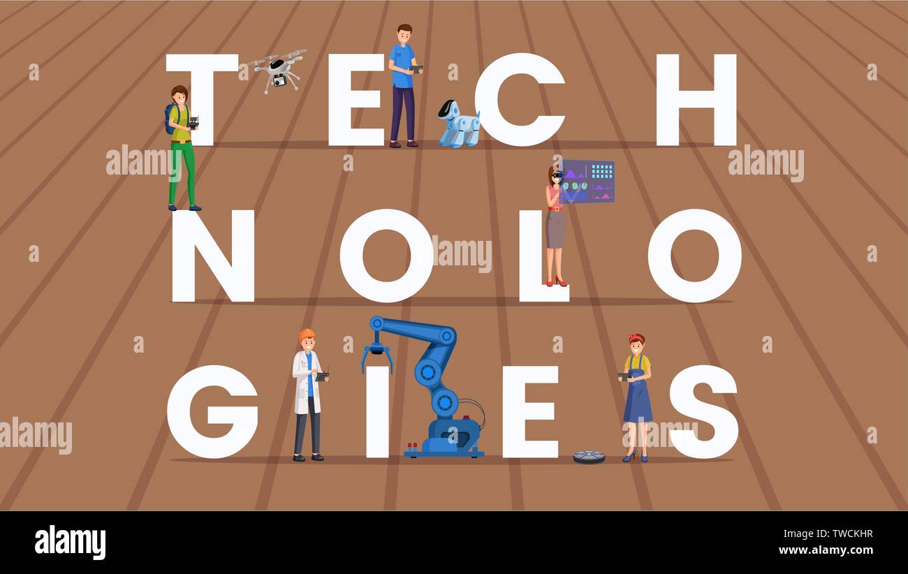 Technologies word concept flat vector banner. Futuristic inventions ...