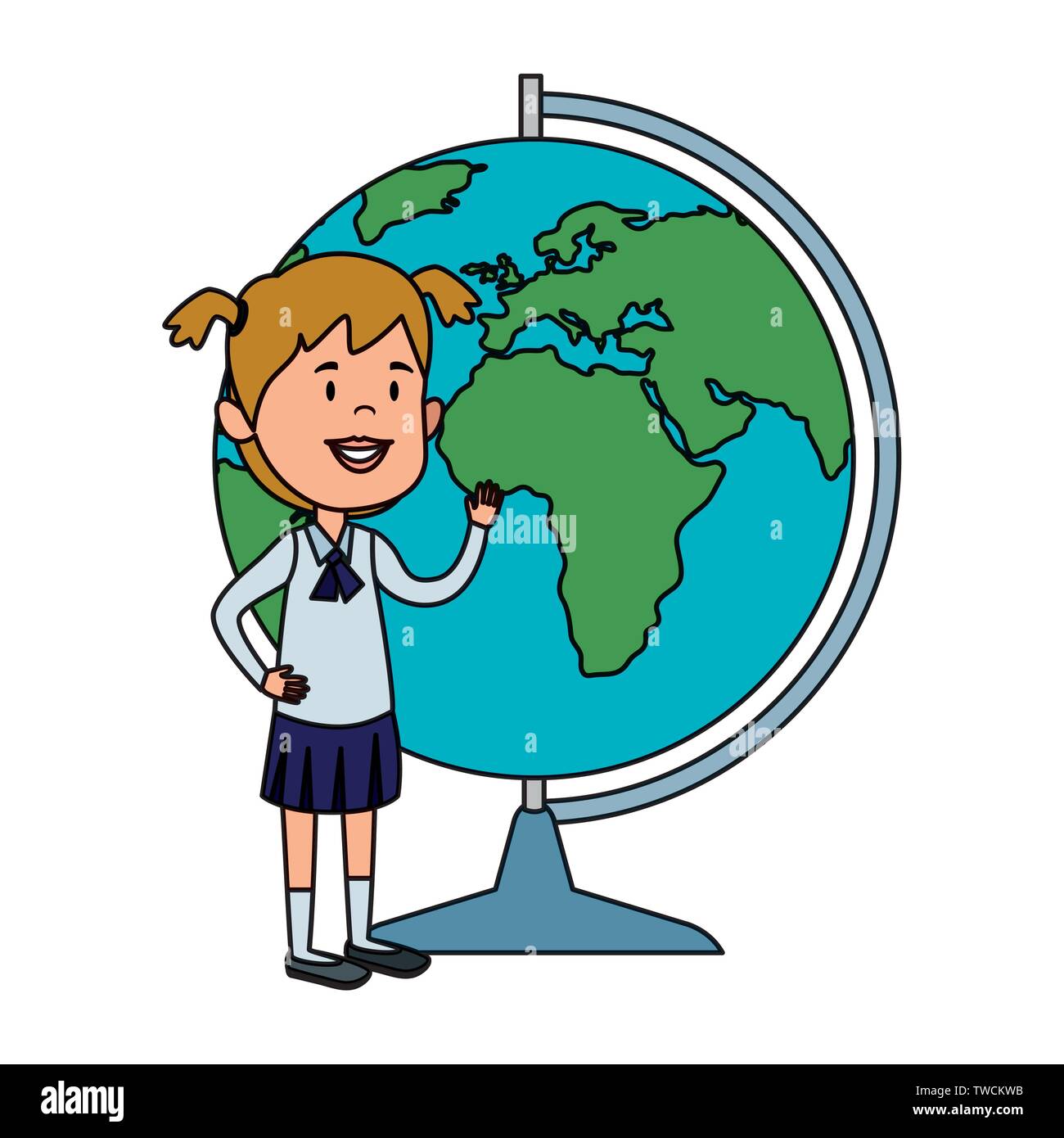 happy student girl with world map supply Stock Vector Image & Art - Alamy