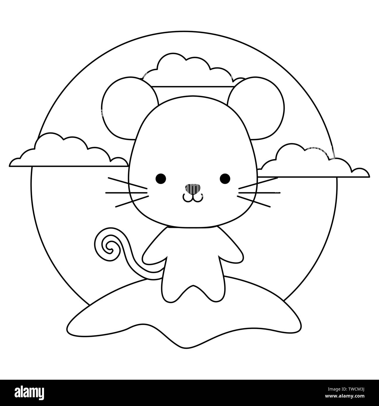 cute mouse animal in landscape vector illustration design Stock Vector ...