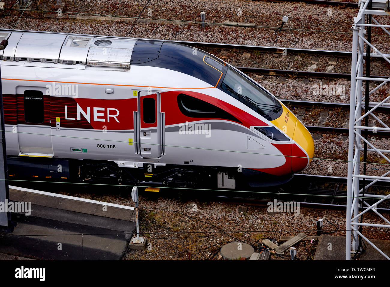 Doncaster town centre, South Yorkshire, LNER Azuma train class 800 made by Hitachi Newton ...